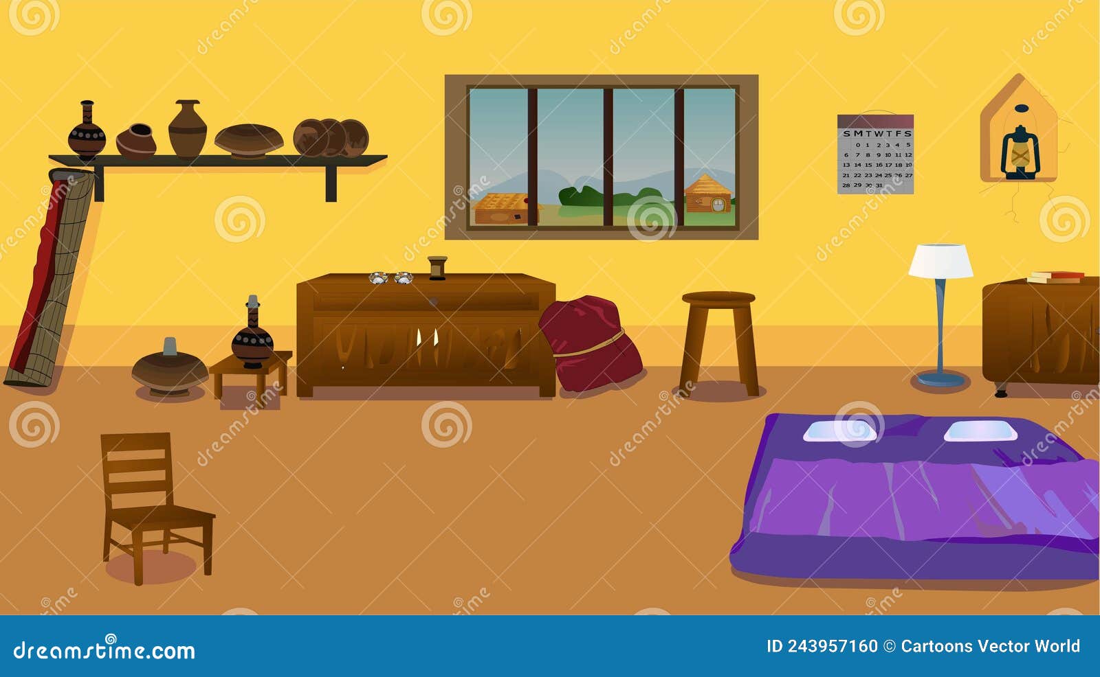 Poor Room Inside Cartoon Background, Room Vector Artwork Illustration ...
