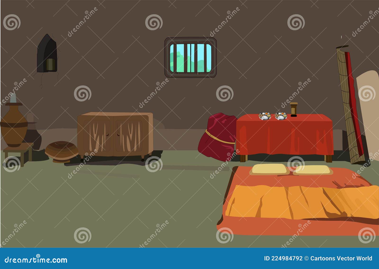 Poor Room Inside Cartoon Background, Room Vector Artwork Illustration ...