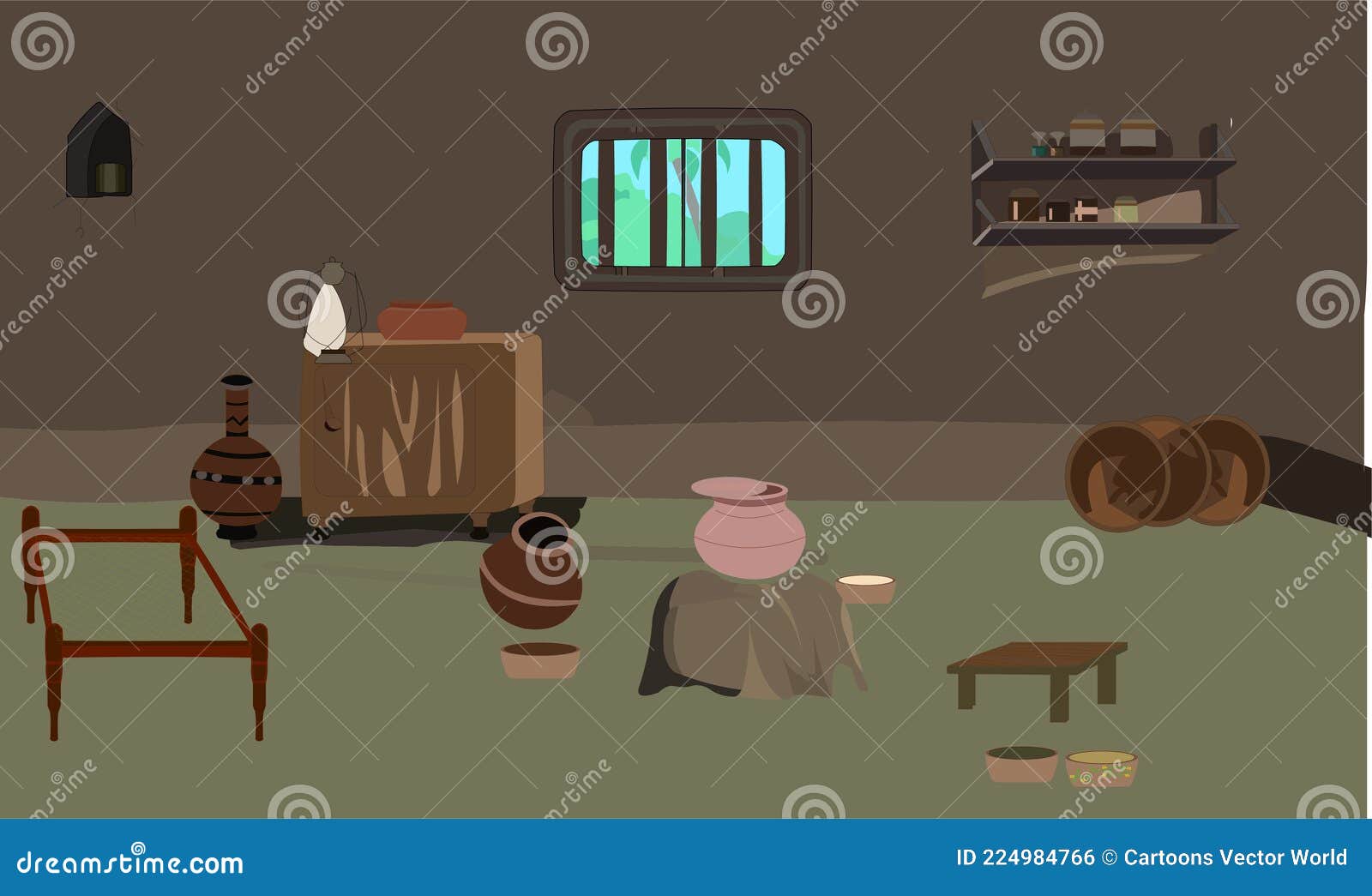 Poor Room Inside Cartoon Background, Room Vector Artwork Illustration ...