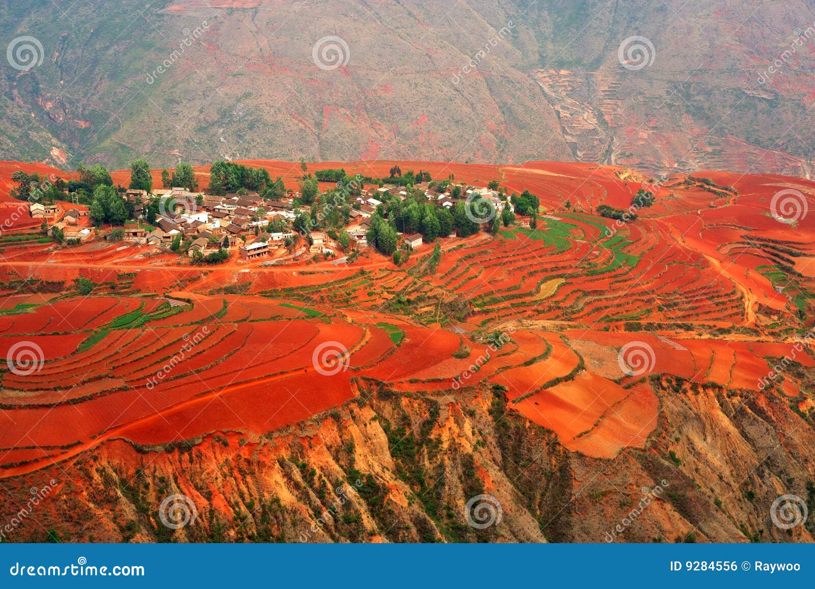 Village on red land stock photo. Image of yunnan, travel - 9284556