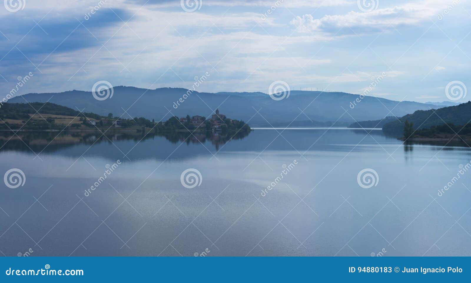 Village Reflected in the Water of Lake Ullibarri-Gamboa Stock Image ...