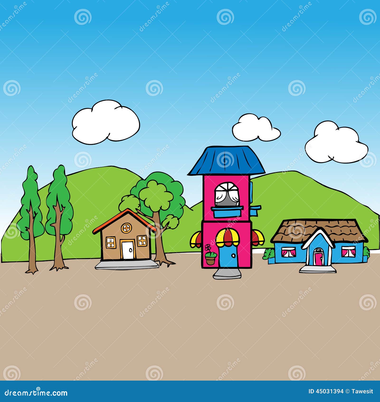 Village stock illustration. Illustration of drawing, town - 45031394