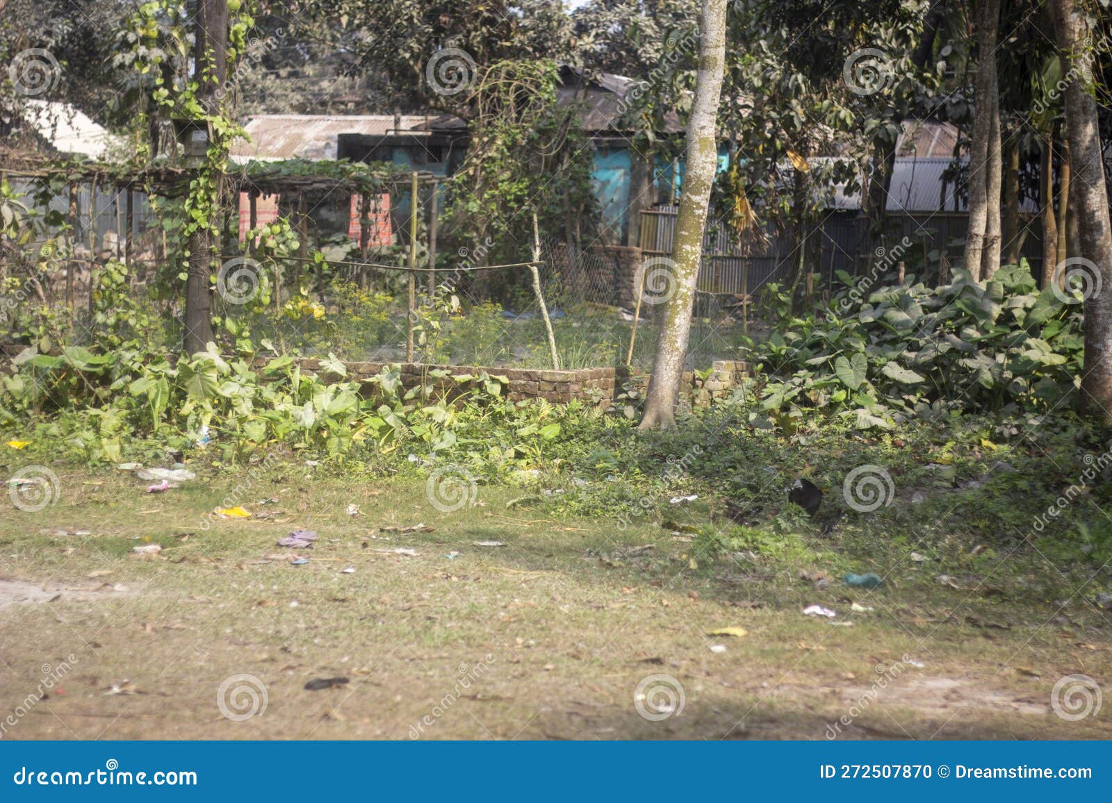 A Village Scene with Trees and Greenery Stock Photo - Image of bright ...