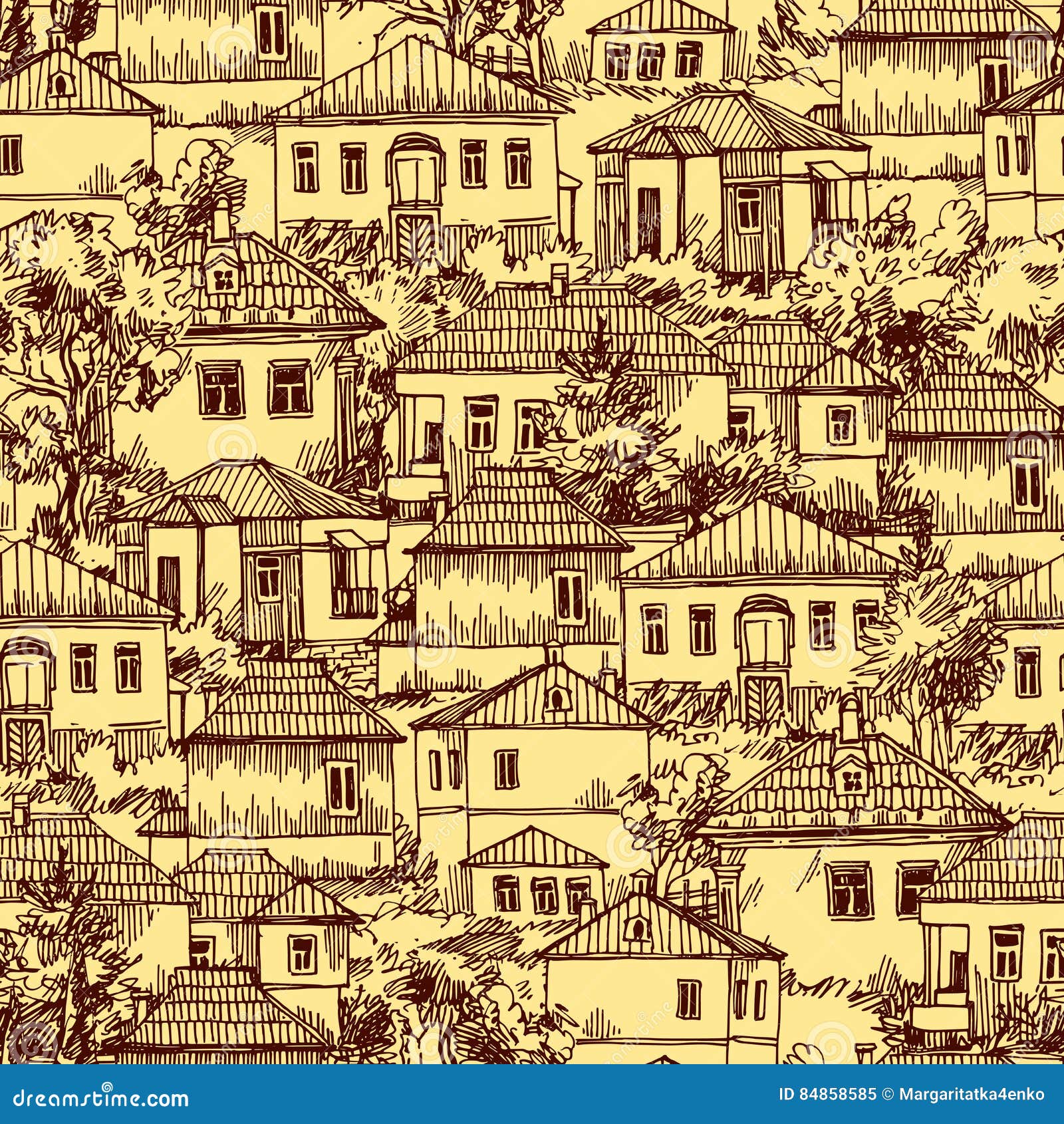 Village seamless pattern stock vector. Illustration of outline - 84858585