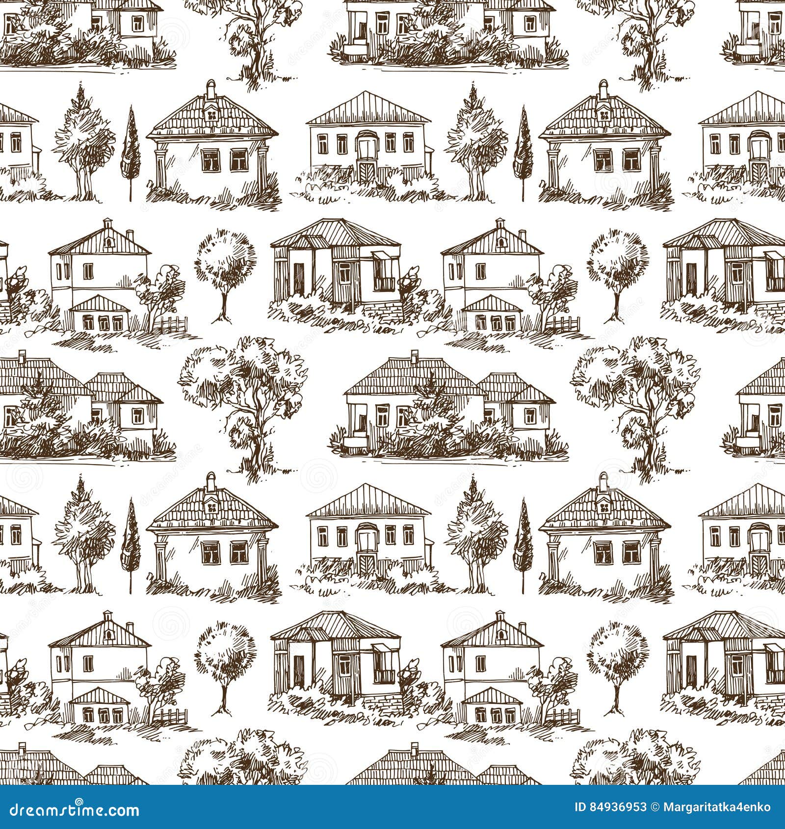 Village seamless pattern stock vector. Illustration of seamless - 84936953