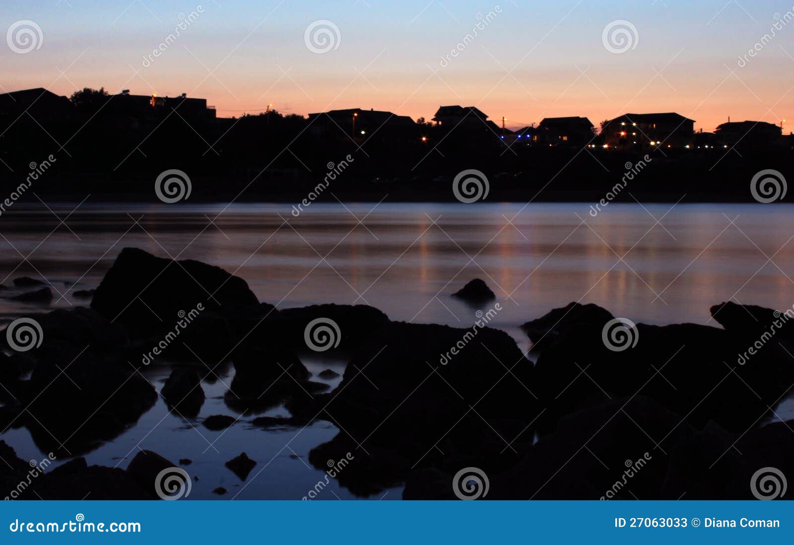 Village at the Seaside - Night Time Stock Image - Image of visiting ...