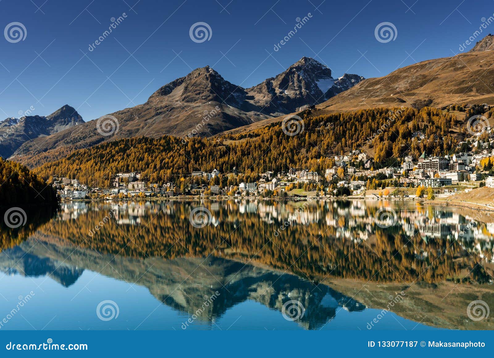 Village of St. Moritz in Switzerland with Fall Color Reflections and ...