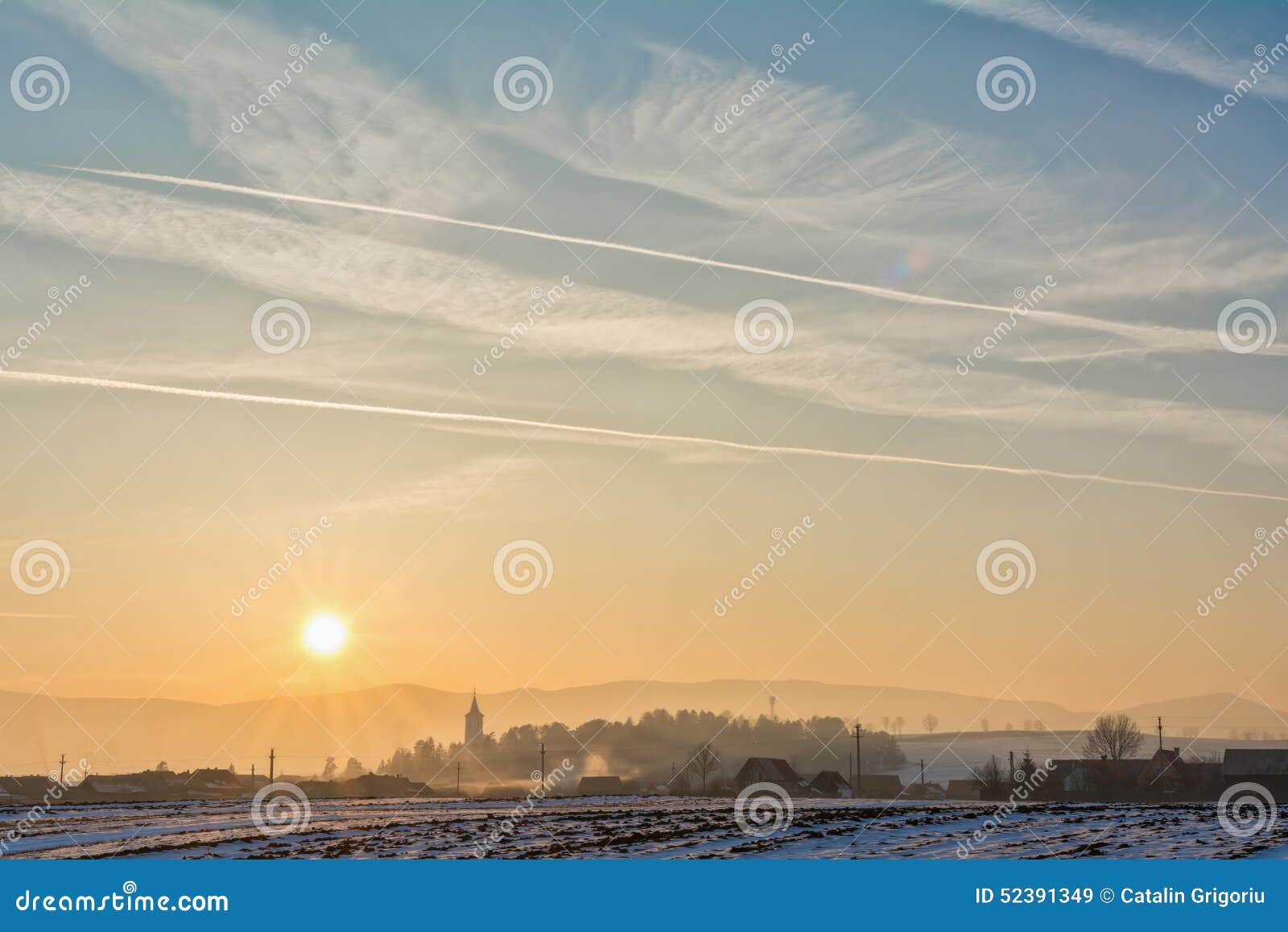 Village at sunset stock image. Image of north, houses - 52391349