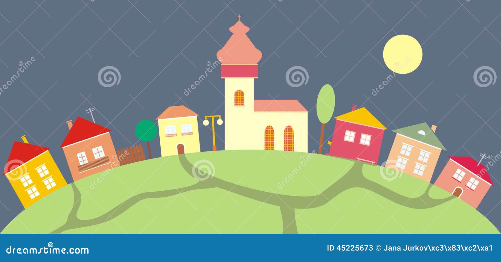 Village sur la colline illustration de vecteur. Illustration du contour ...