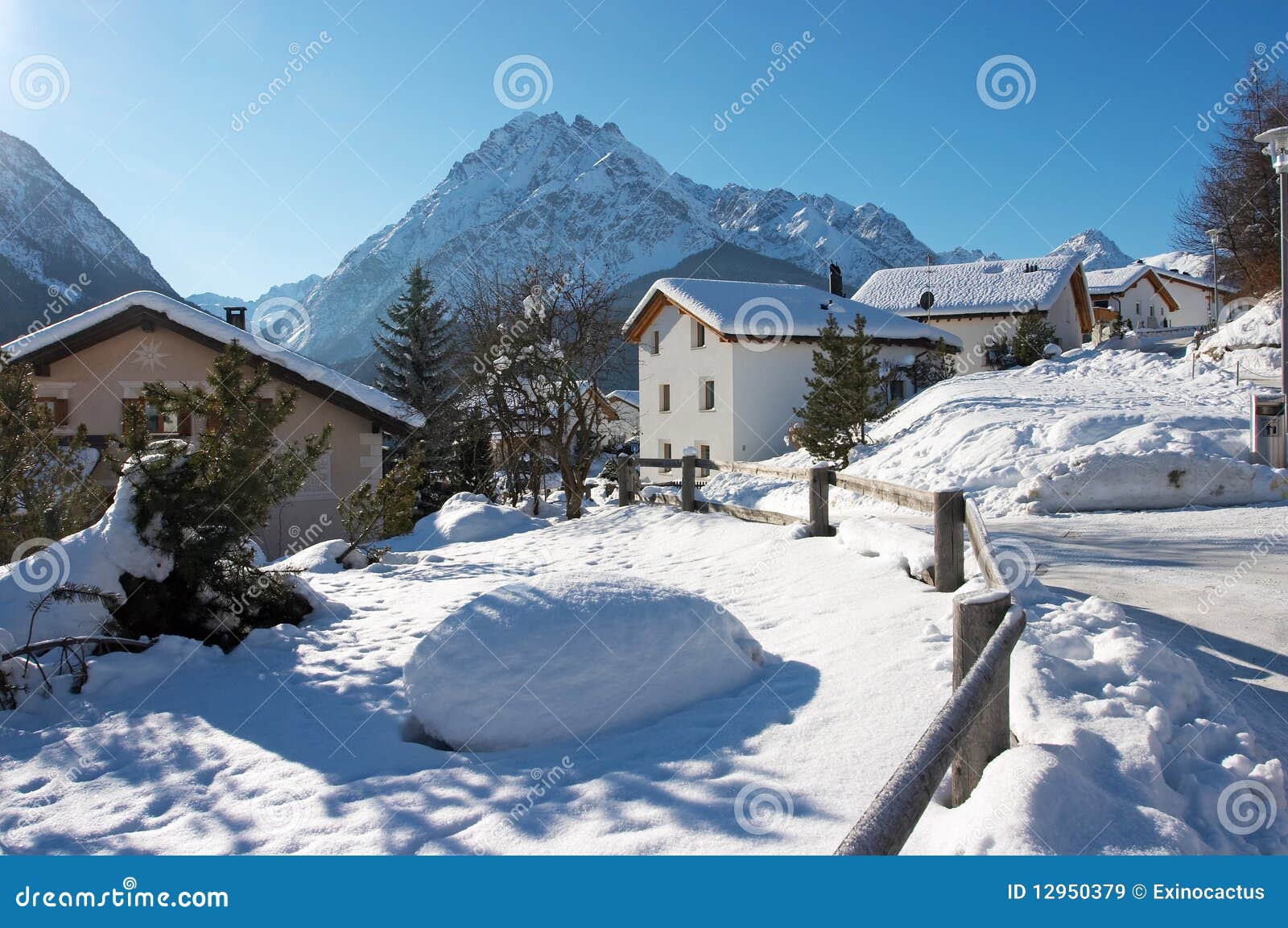 Village in Swiss Alps in Winter Stock Image - Image of seasonal ...
