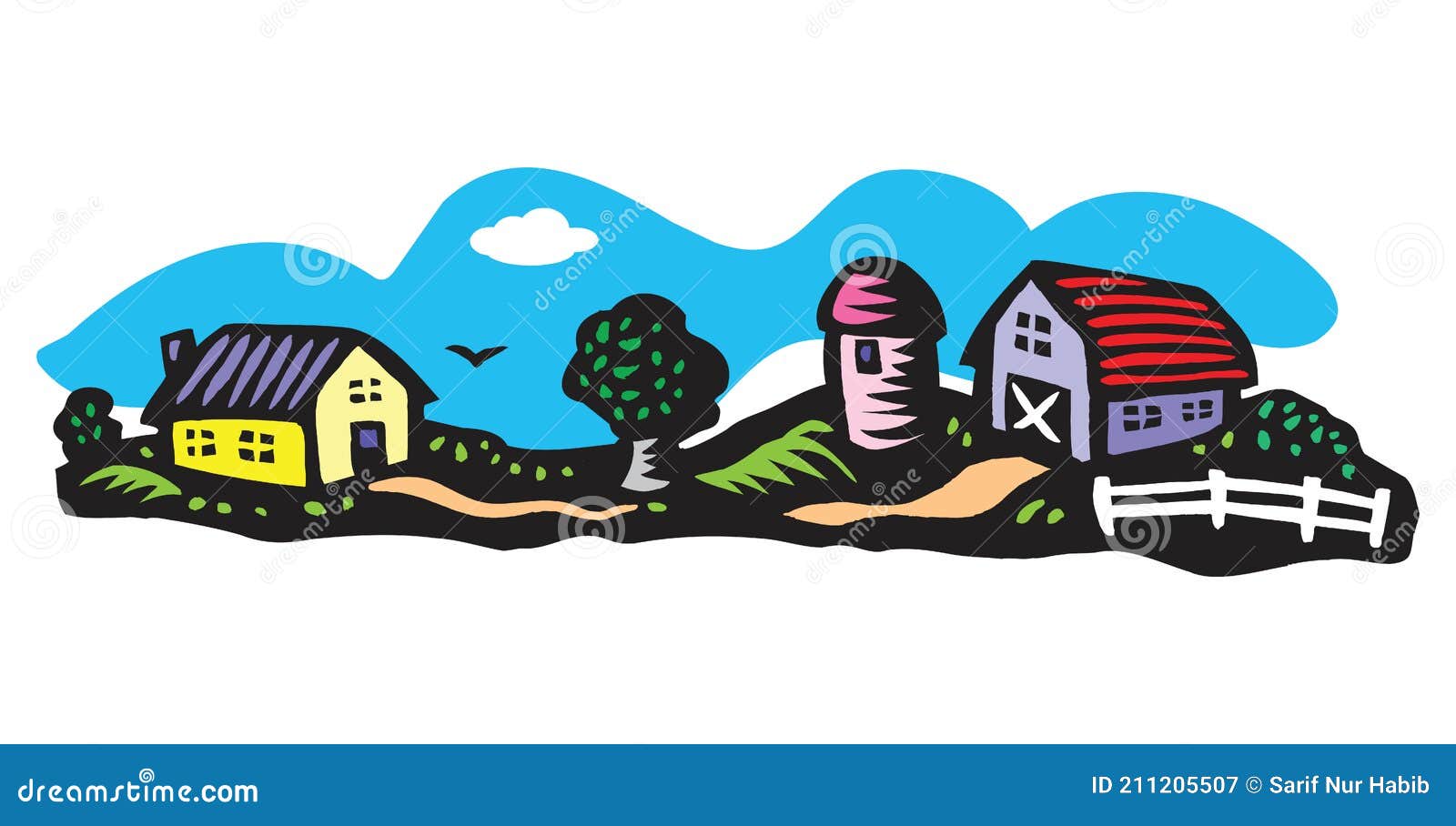 Village Vector Illustration Stock Vector - Illustration of card ...