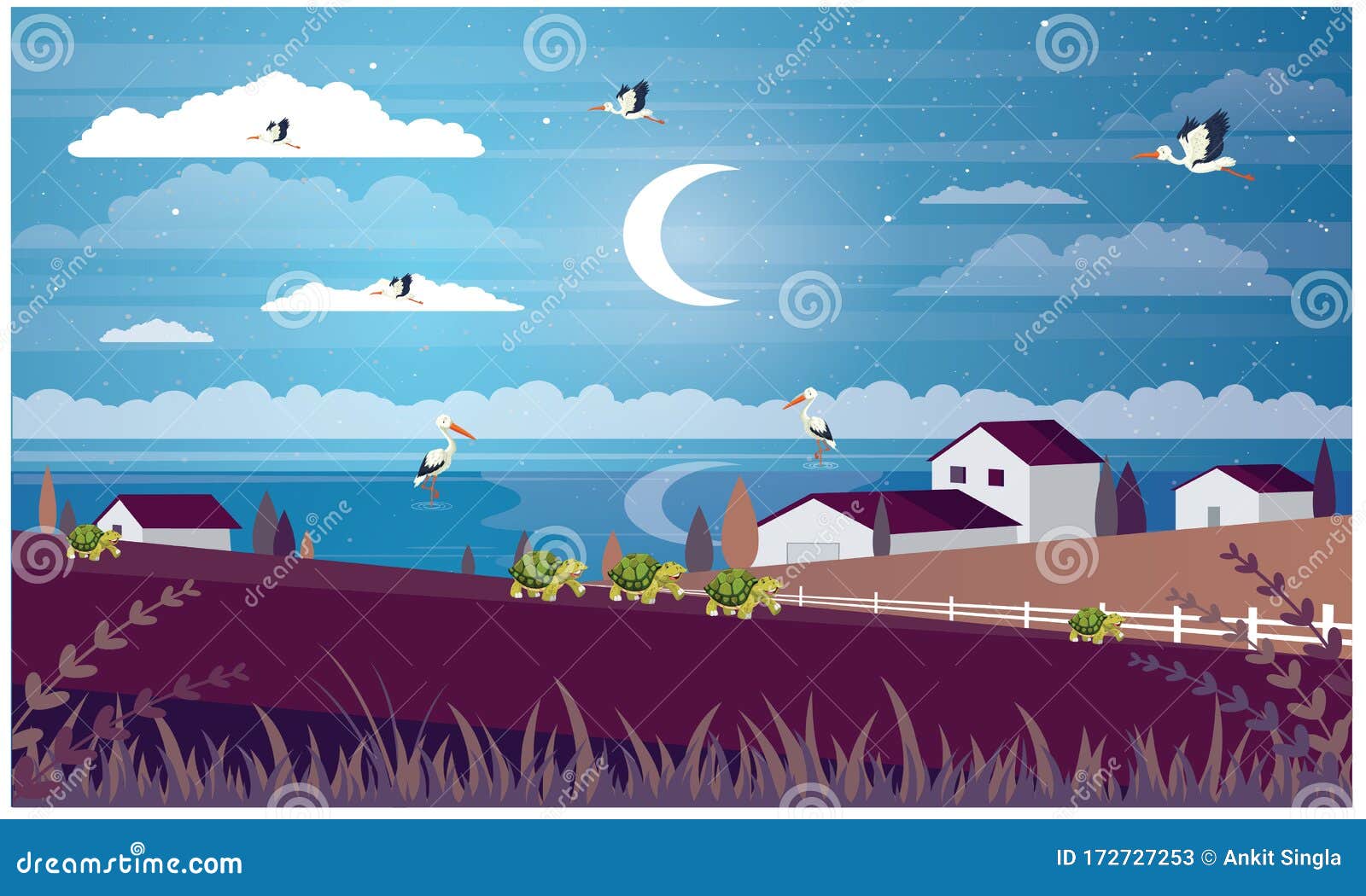 Farm At Night Scene With Old Farmer Man And Farm Animals Royalty-Free ...