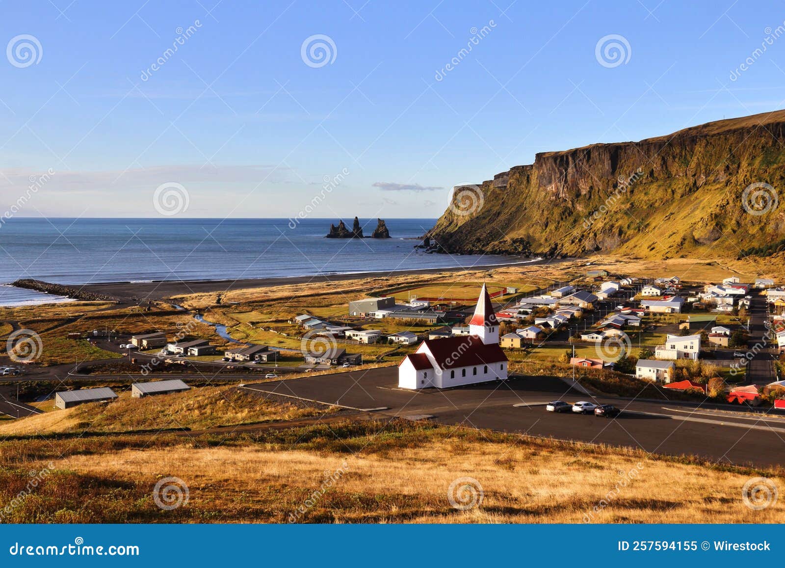 Village of Vik with Cliffs an Rocks in Iceland Stock Image - Image of ...