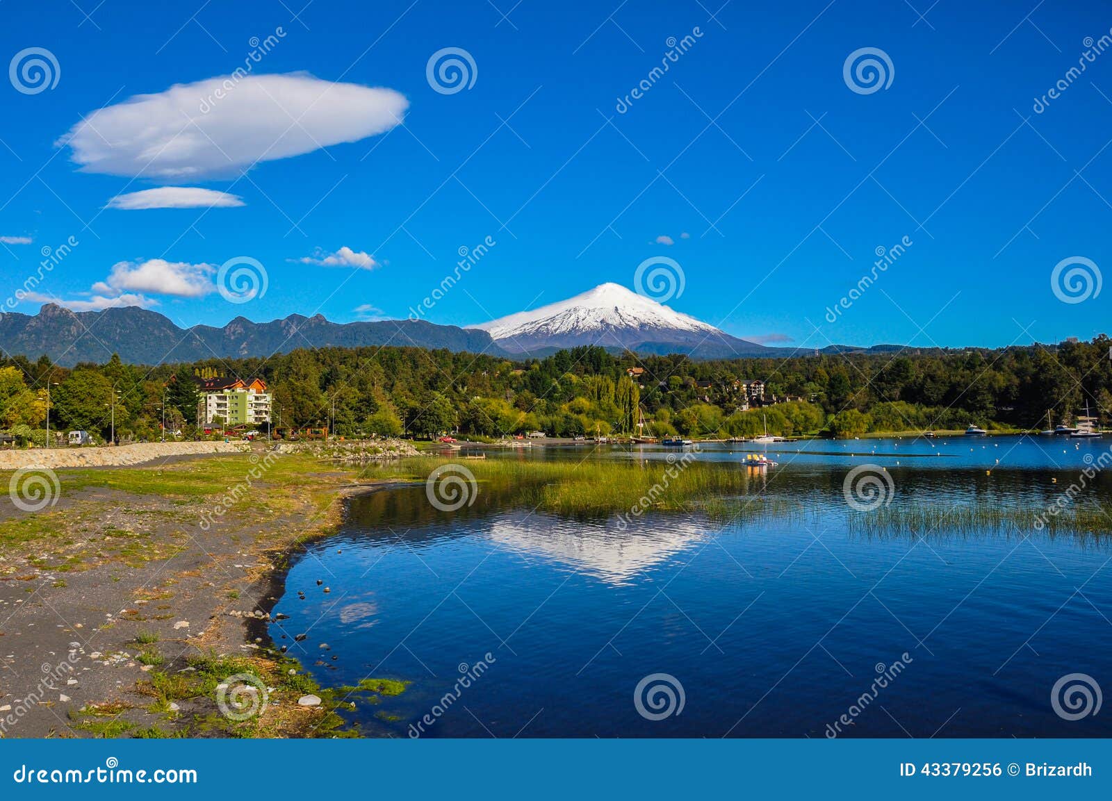 Villarrica Volcano, Viewed from Pucon, Chile Stock Photo - Image of ...