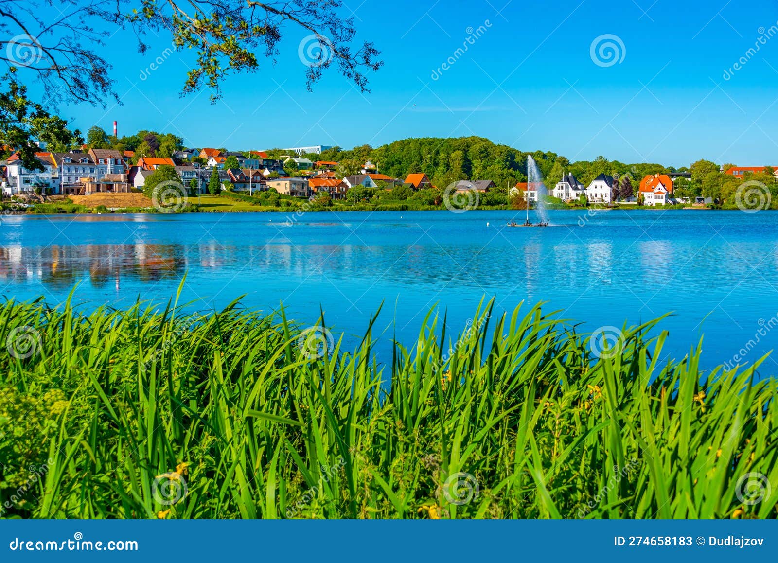Villas on a Shore of Kolding Lake, Denmark Stock Image - Image of water ...