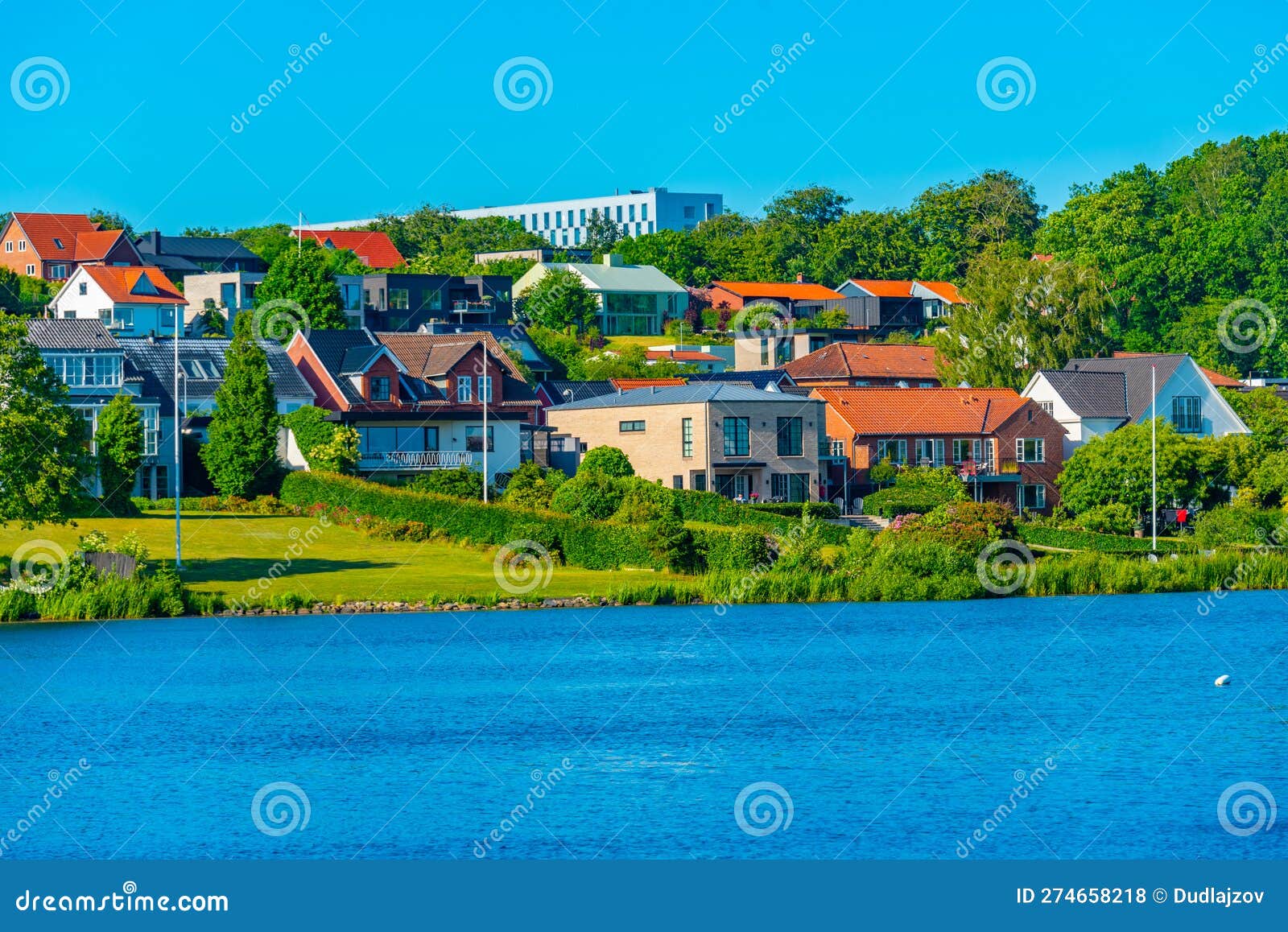 Villas on a Shore of Kolding Lake, Denmark Stock Photo - Image of ...