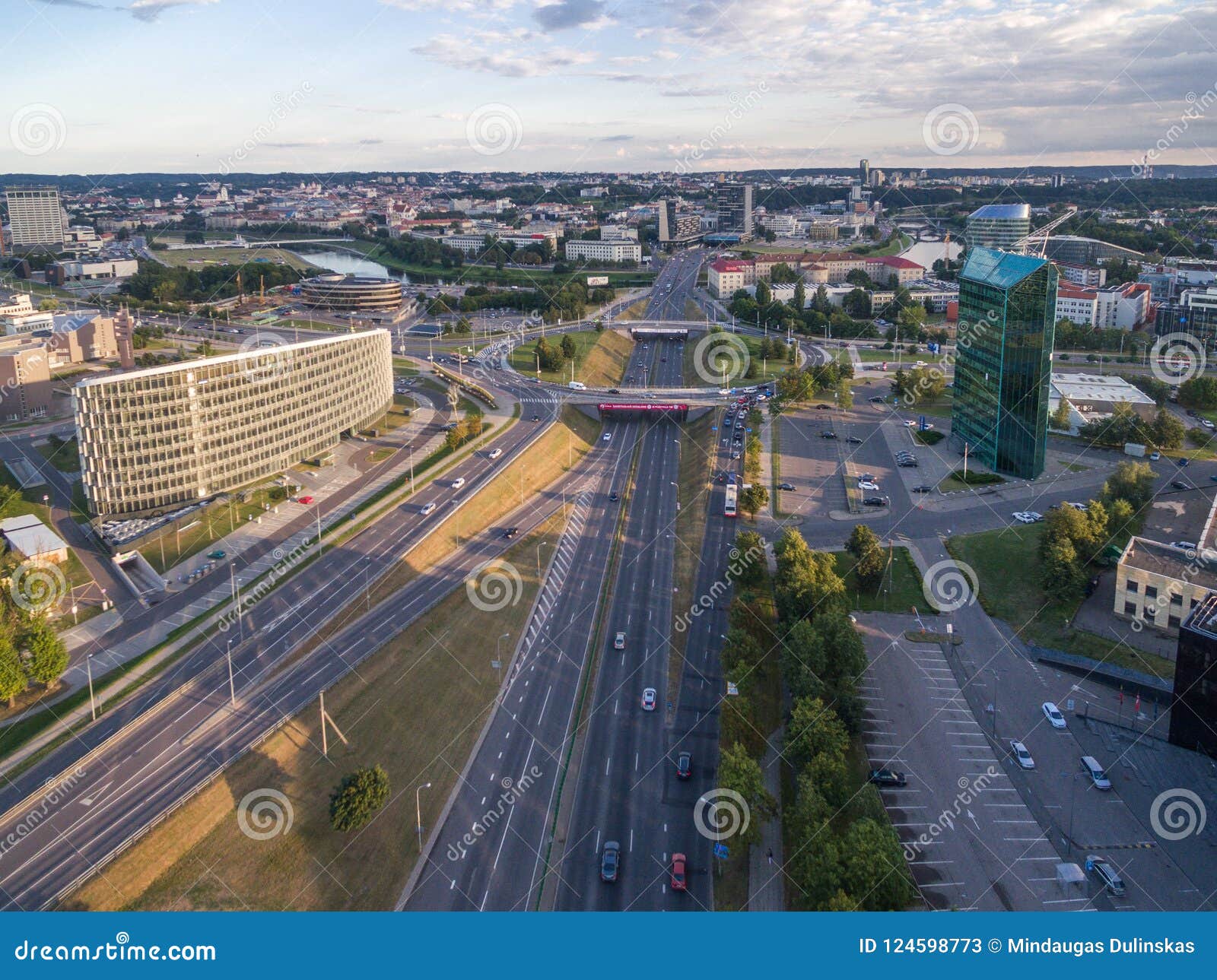 VILNIUS,LITHUANIA - AUGUST 13, 2018: Vilnius Business District with ...
