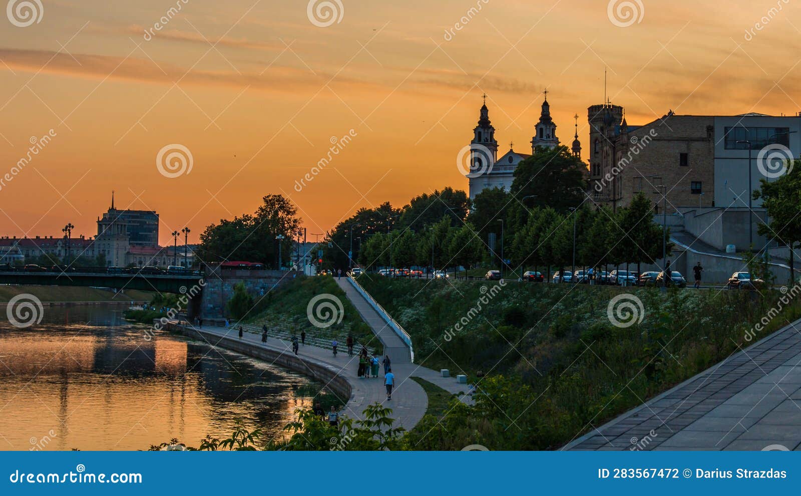 Vilnius city at sunset editorial photography. Image of sunset - 283567472