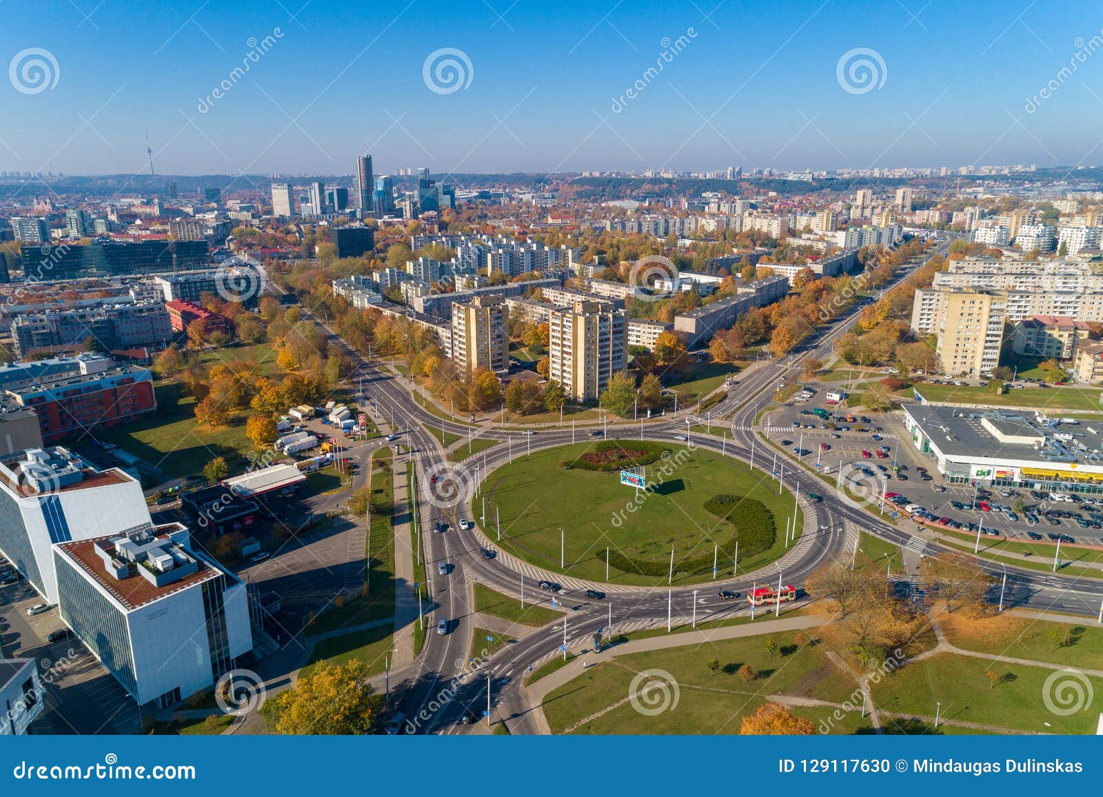 Vilnius Cityscape with Autumn Trees and Traffic. Lithuania Editorial ...
