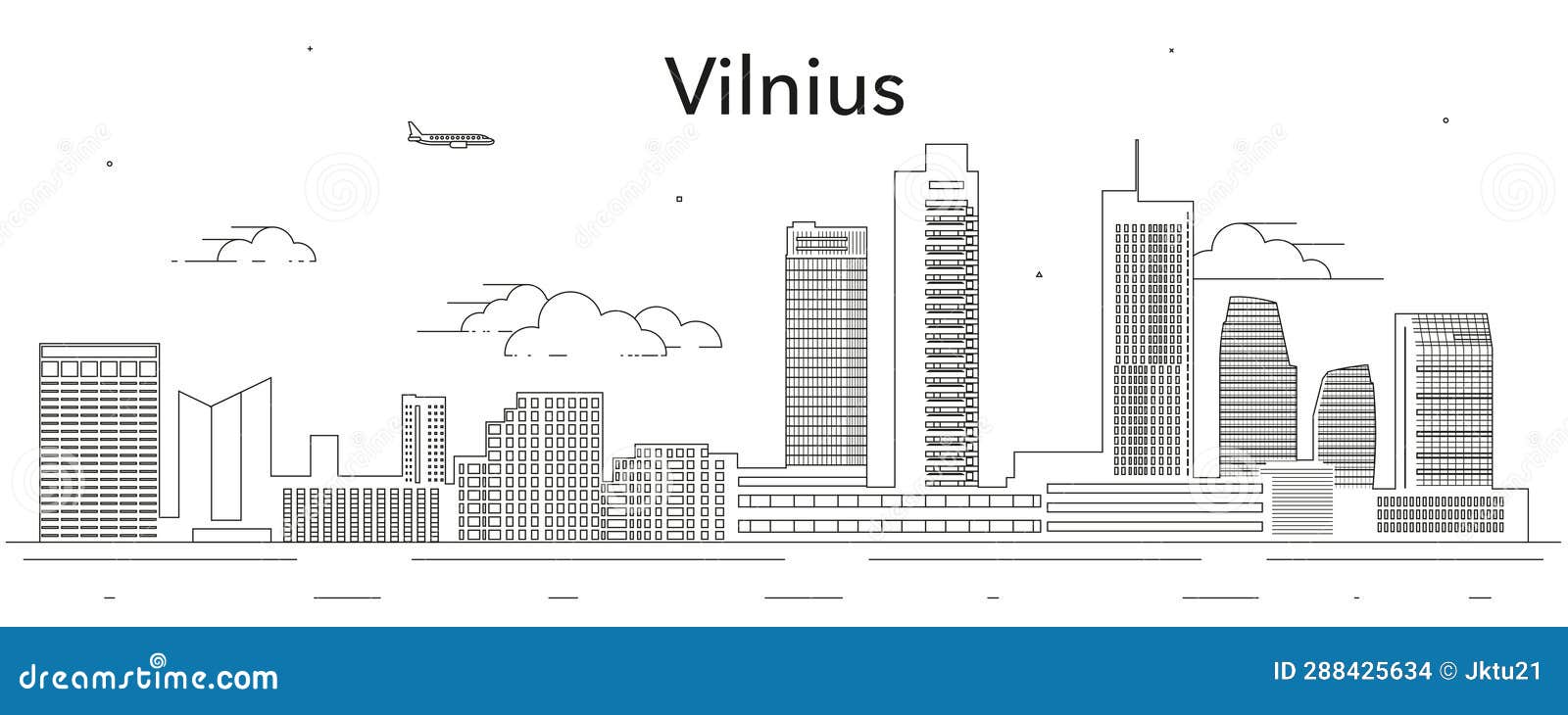 Vilnius Cityscape Line Art Vector Illustration Stock Vector ...