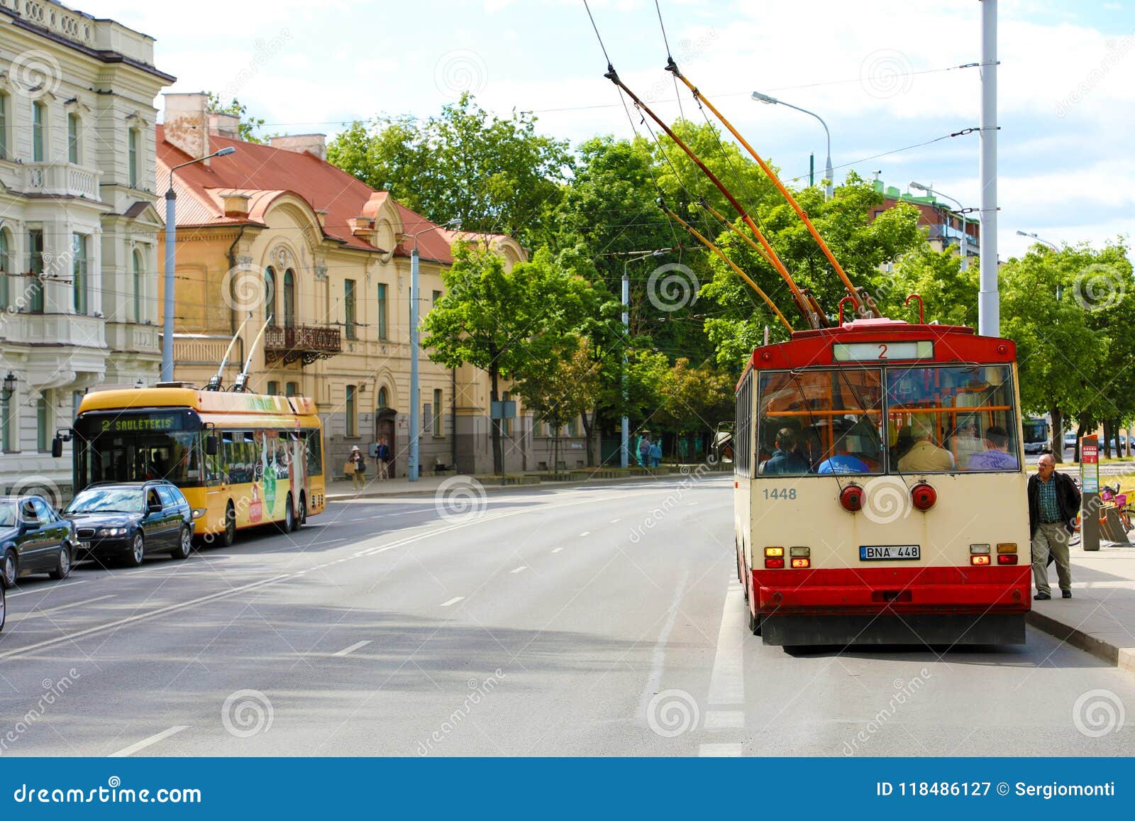 VILNIUS, LITHUANIA, JUNE 7, 2018: a View of an Old Public Trolley Bus ...
