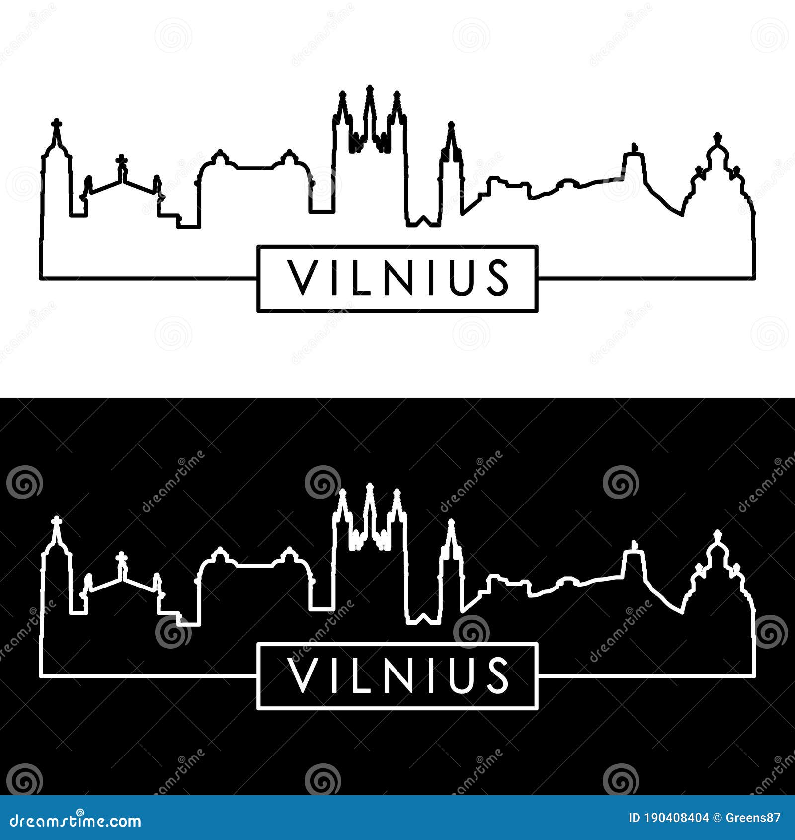 Vilnius Skyline. Linear Style Stock Vector - Illustration of city ...