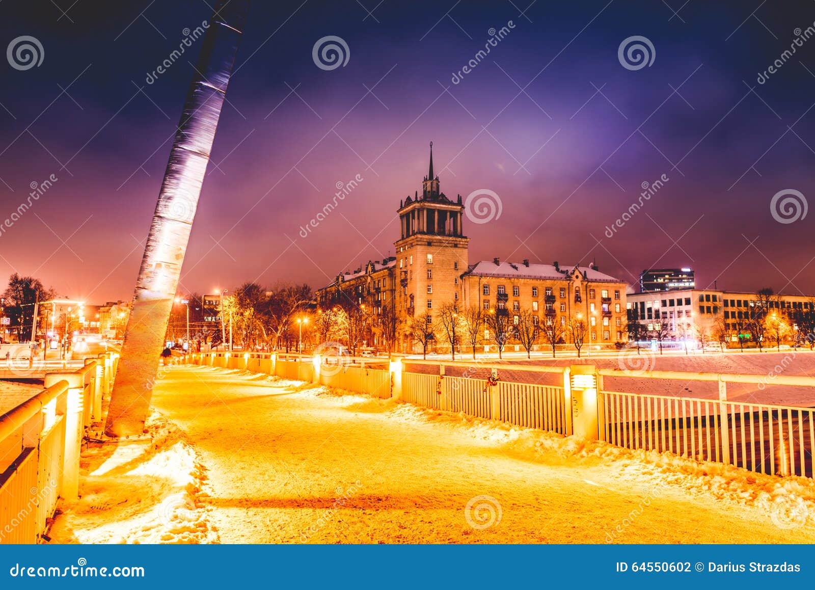Vilnius winter night time stock photo. Image of bridge - 64550602