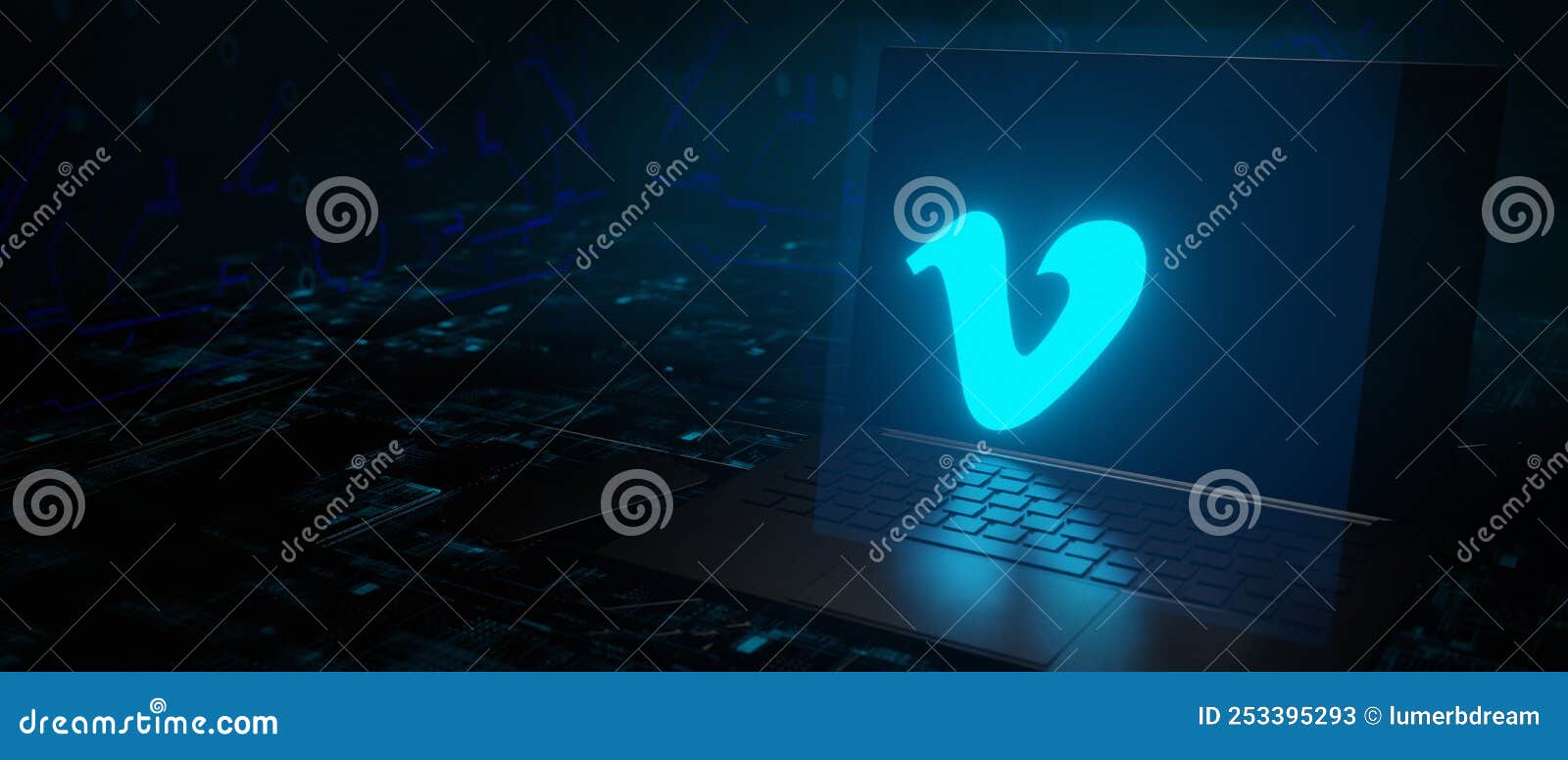 Vimeo Icon Logo Glowing on Laptop 3D Render Editorial Stock Photo ...