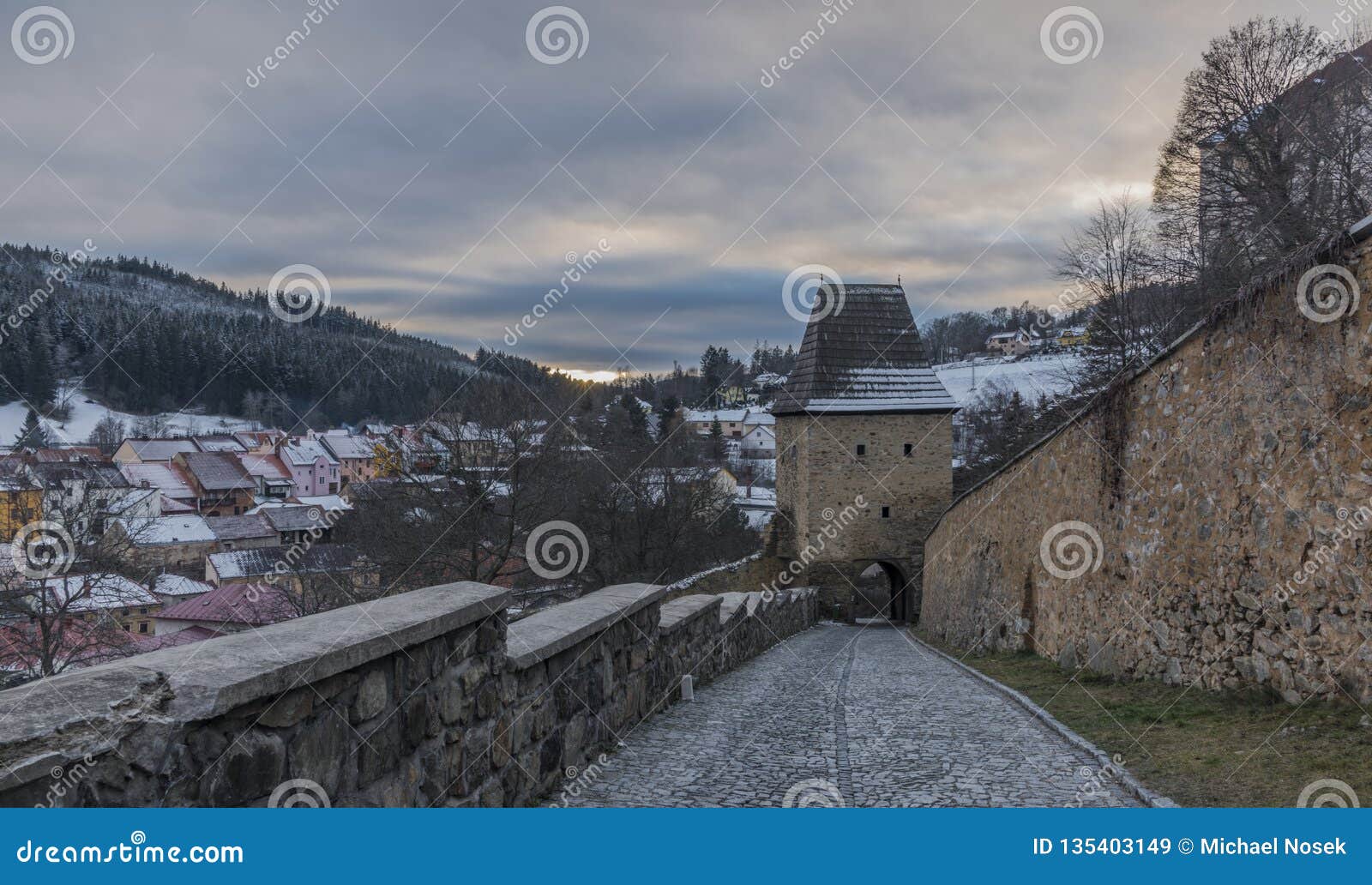 Vimperk Town in Cold Winter Evening in Sunset Time Stock Image - Image ...