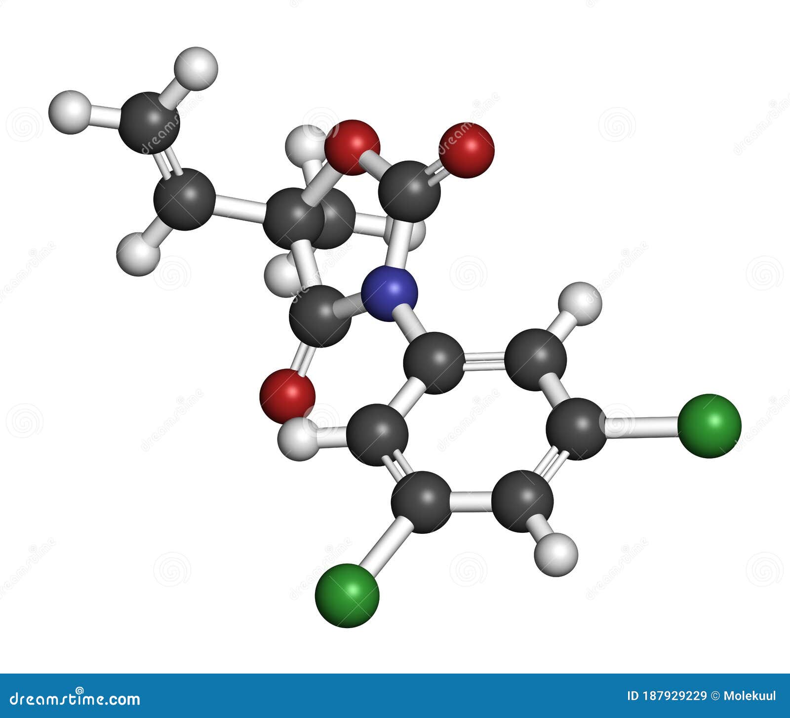 Vinclozolin Fungicide Molecule. 3D Rendering. Atoms are Represented As ...