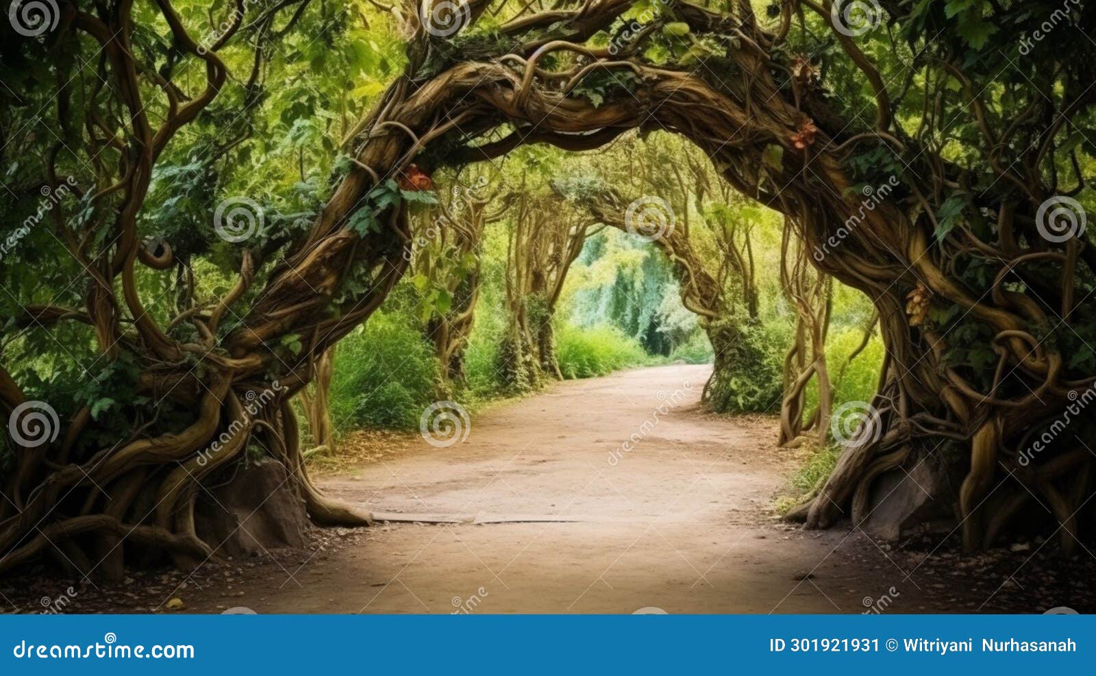 Vine Covered Archway with Bench. Generative AI Stock Illustration ...