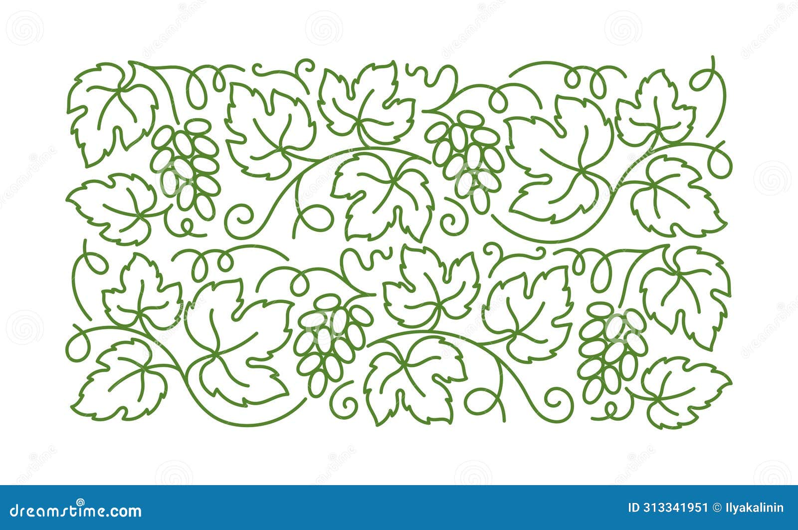 Vine Floral Ornament. Thick Line Pattern. Grape Branches and Leaves ...