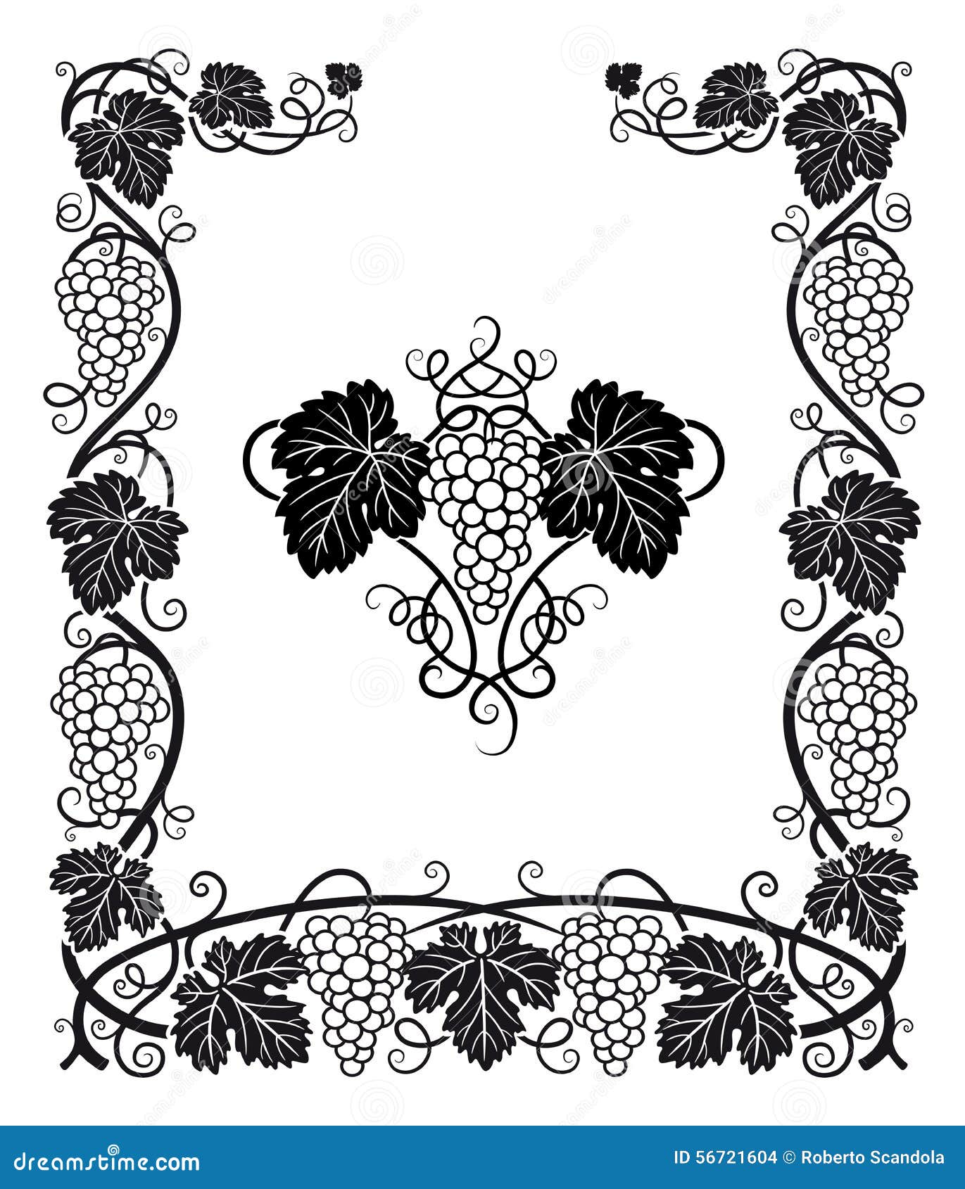 Vine Grapes and Leaves Vector Frame Stock Vector - Illustration of ...