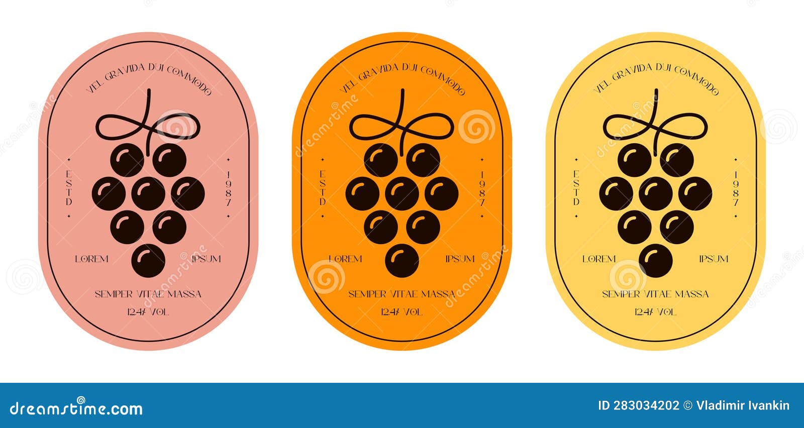Vine Label Bottle Grape Flat Style Isolated Stock Vector - Illustration ...