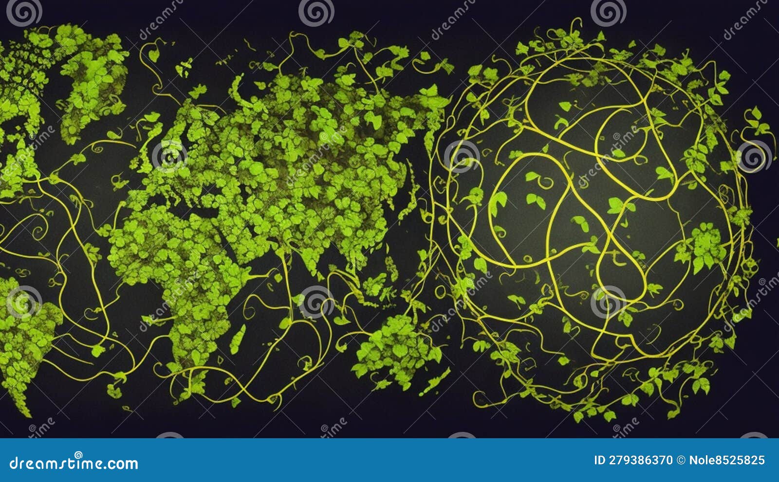 Vine with Map Earth, Black Background, Creative Environmental ...