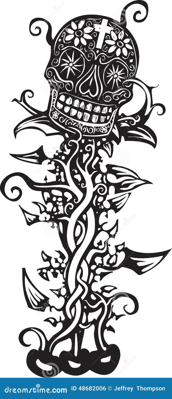 Vine Skull stock vector. Illustration of vector, woodcut - 48682006