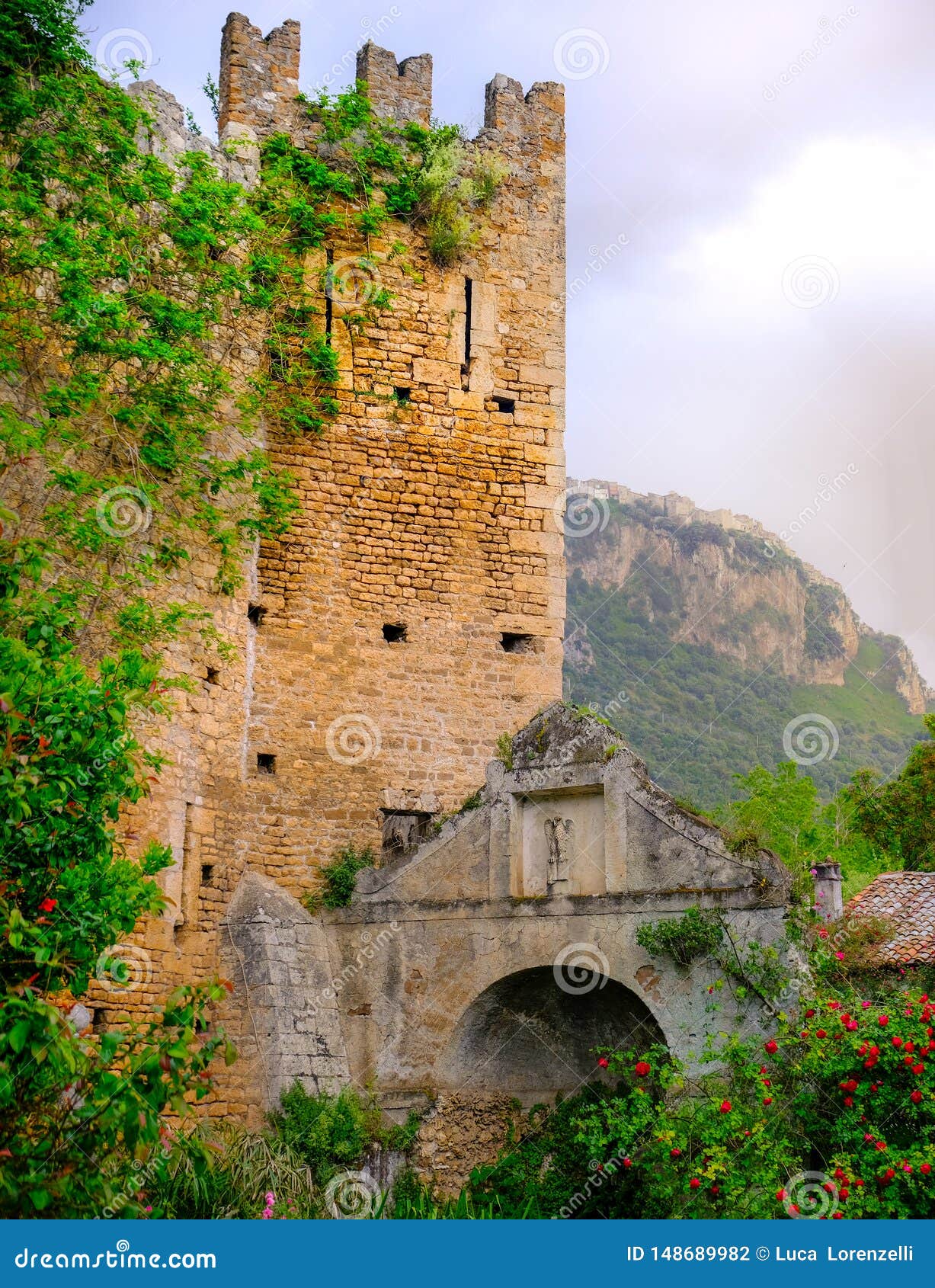 Vine Tower with Ivy Plant and Crypt with Roses Castle Ninfa Stock Photo ...