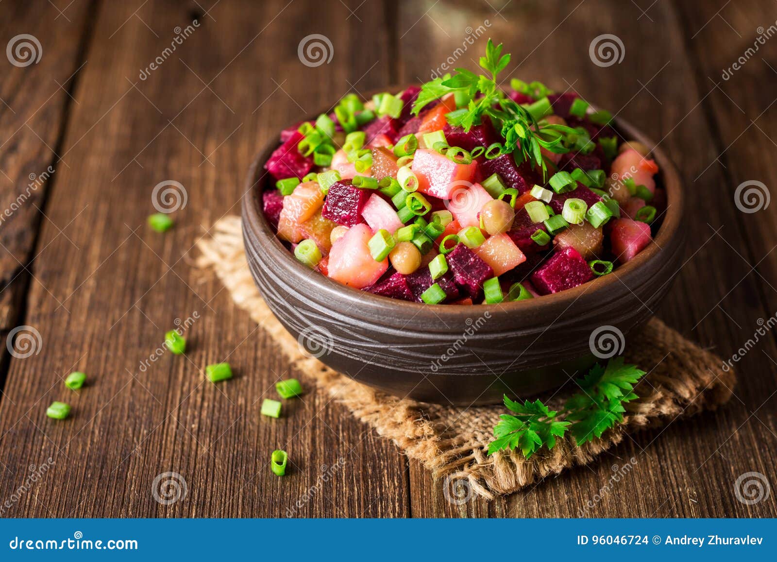Vinegret - Traditional Russian Vegetable Salad. Stock Photo - Image of peas, bread: 96046724