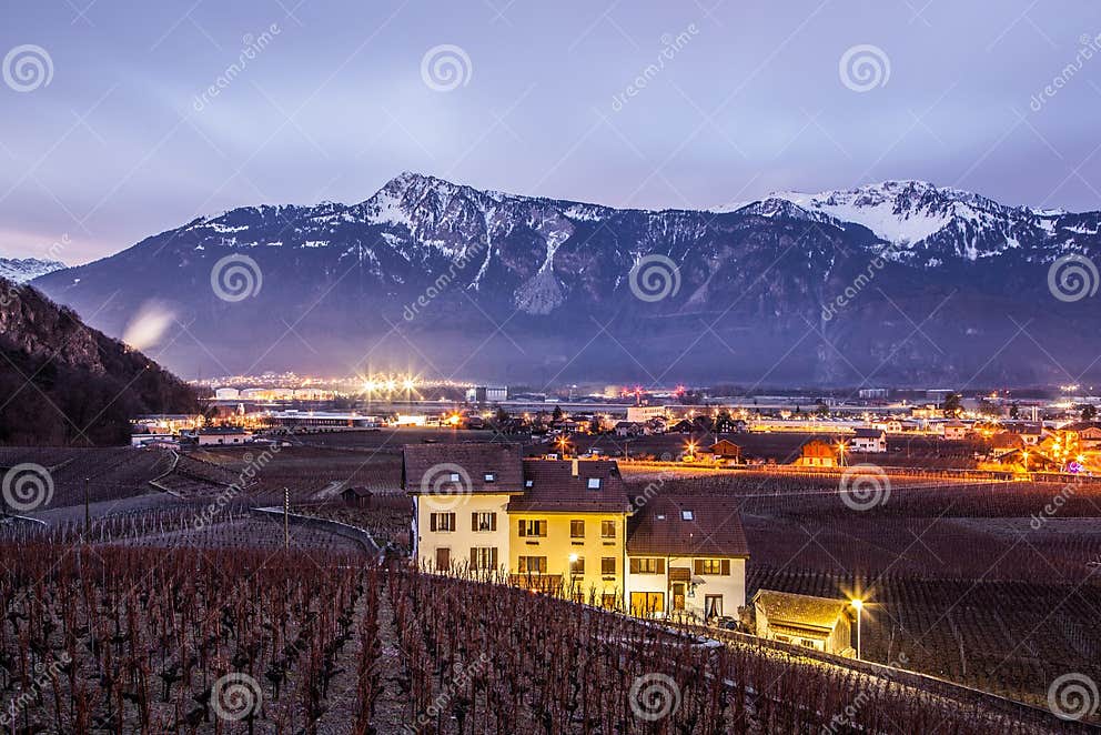 Vineyad and Mountains at Night Stock Image - Image of european, lights ...