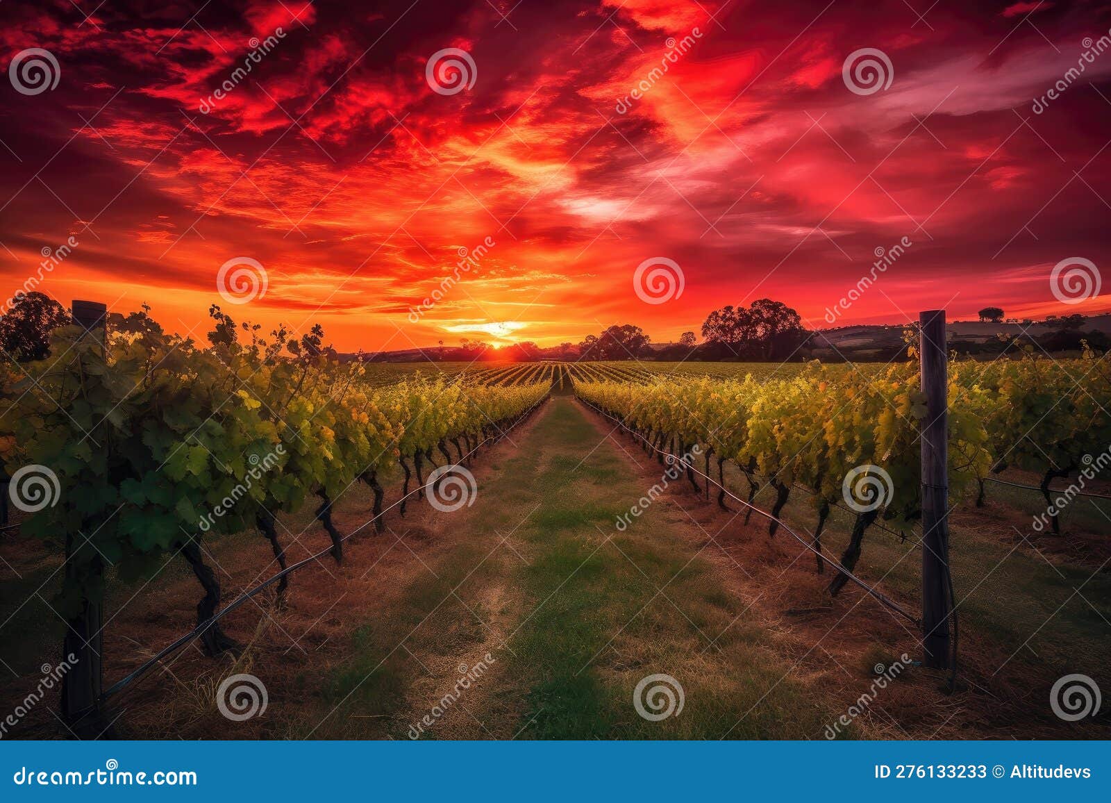 Vineyard with Dramatic Sunset Backdrop, Showcasing the Beauty of Nature ...
