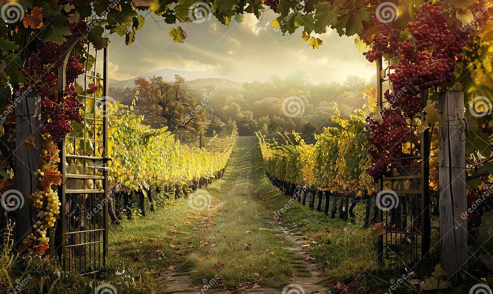Vineyard with Grapevines and a Vineyard Gate Stock Photo - Image of ...