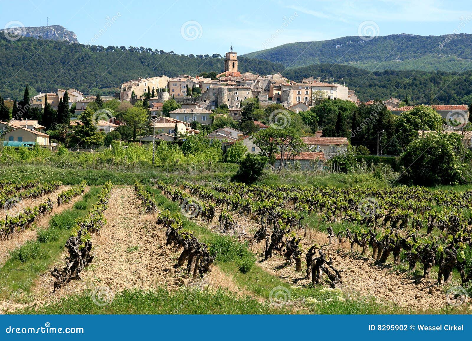 Vineyard and the Village Sablet, France Stock Photo - Image of ...