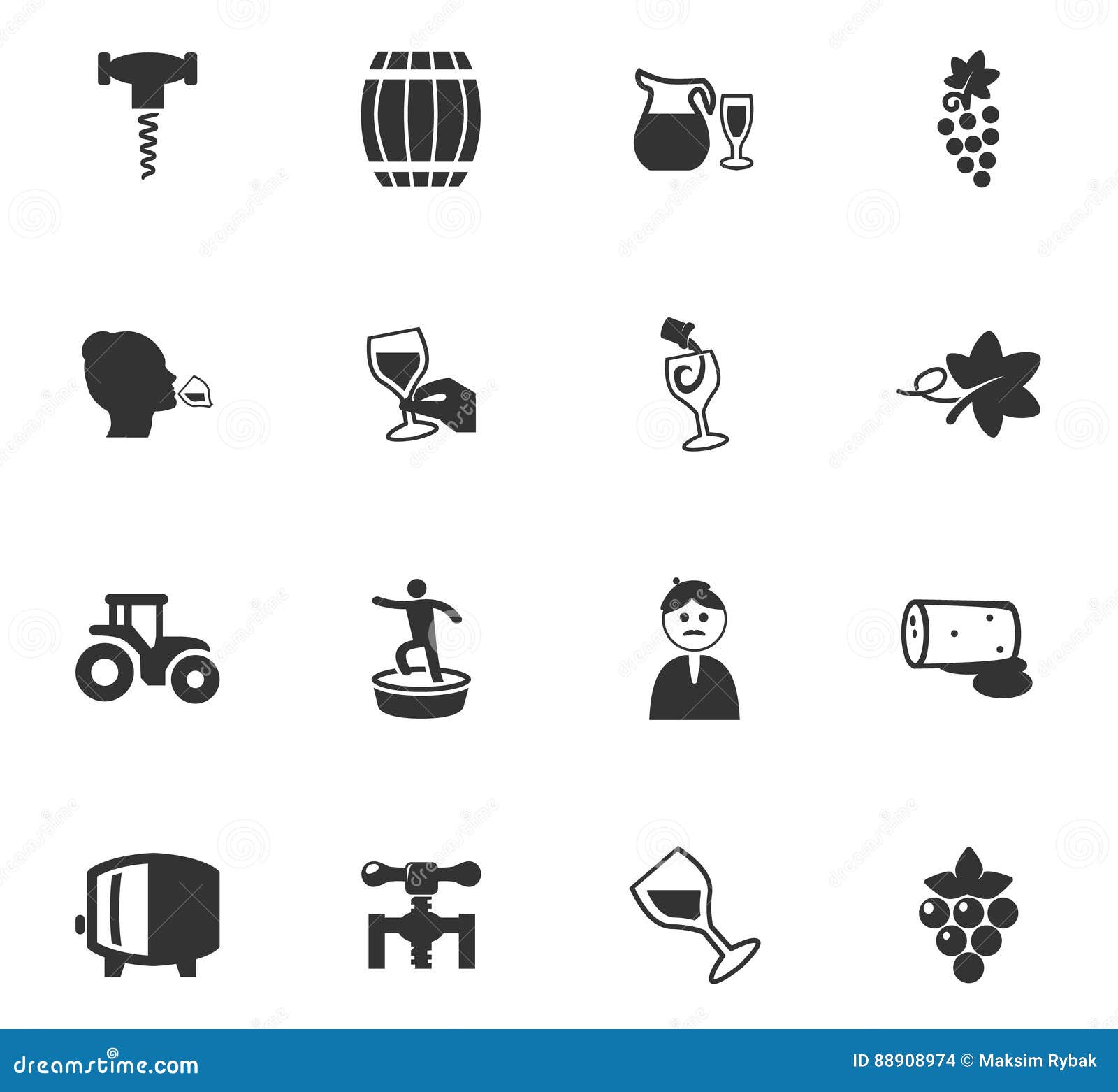 Vineyard and Wine Icons Set Stock Illustration - Illustration of glass ...