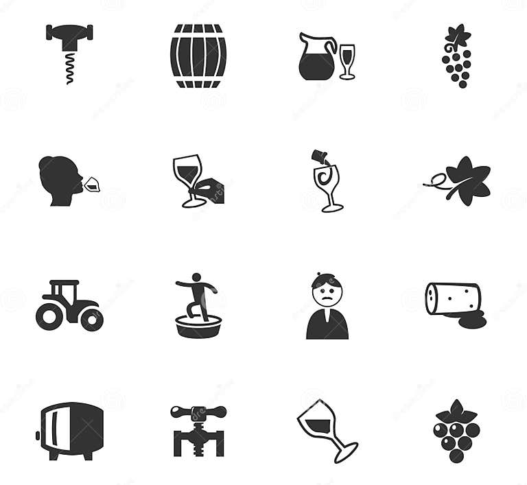 Vineyard and Wine Icons Set Stock Illustration - Illustration of glass ...