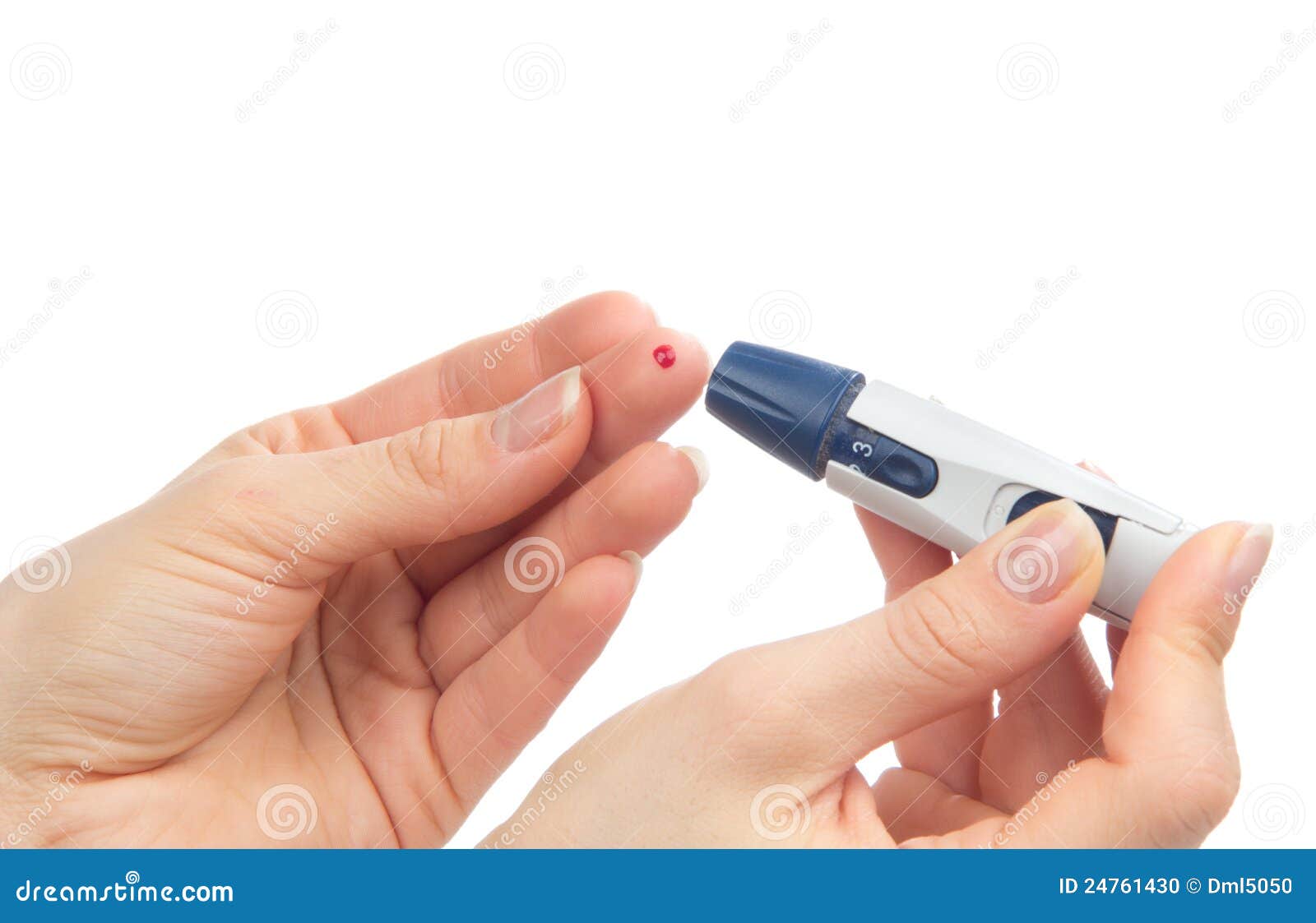 Vinger Van De Het Lancet in Hand Prik Van De Diabetes Stock Foto ...