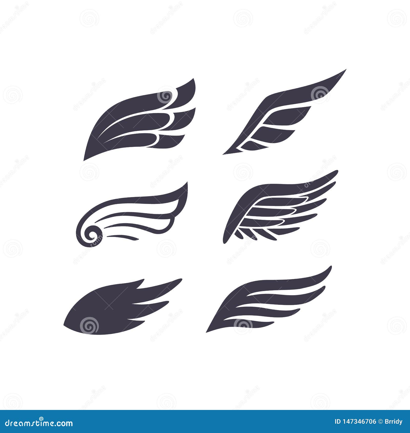 Vings Silhouettes Vector Set. Stylized Elements for Logo, Label and ...