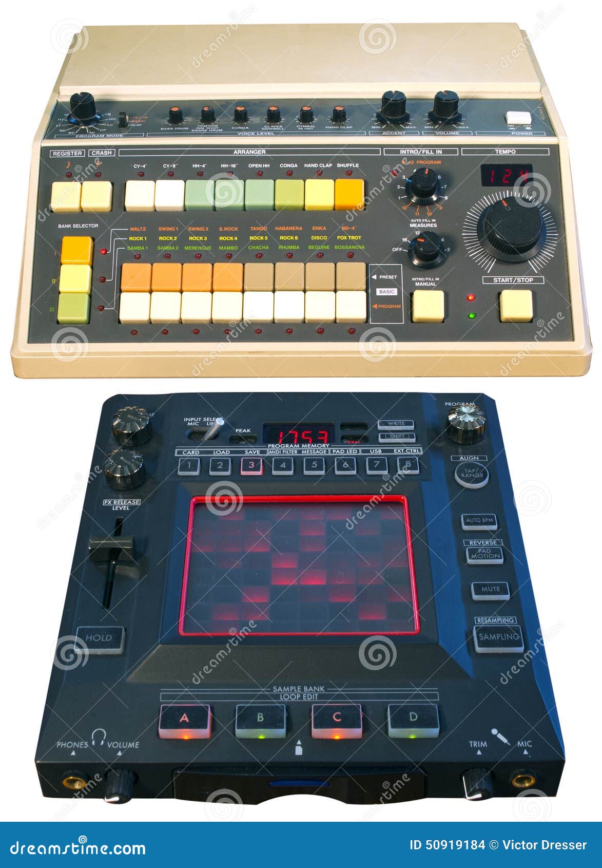 Vintaage Analog Drum Machine & Digital FX Processor Stock Photo - Image ...