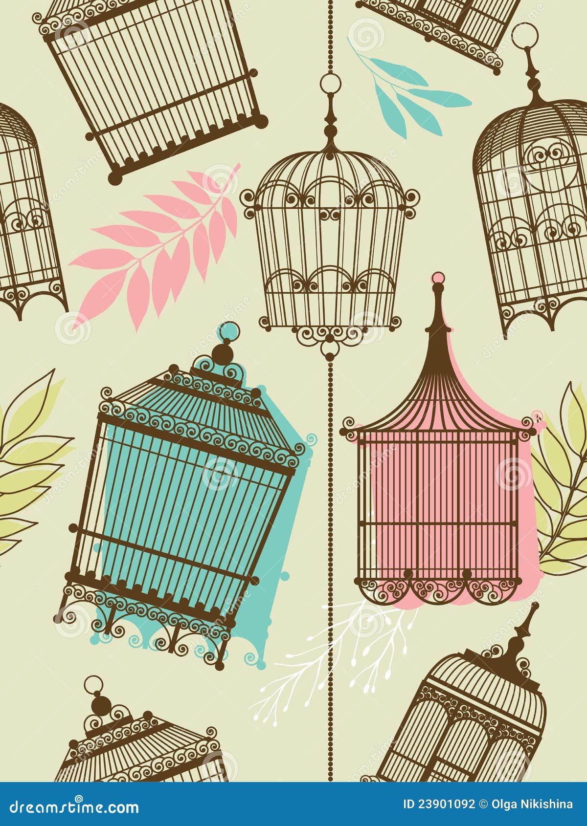 Vintag Pattern with Birdcages Stock Vector - Illustration of empty ...