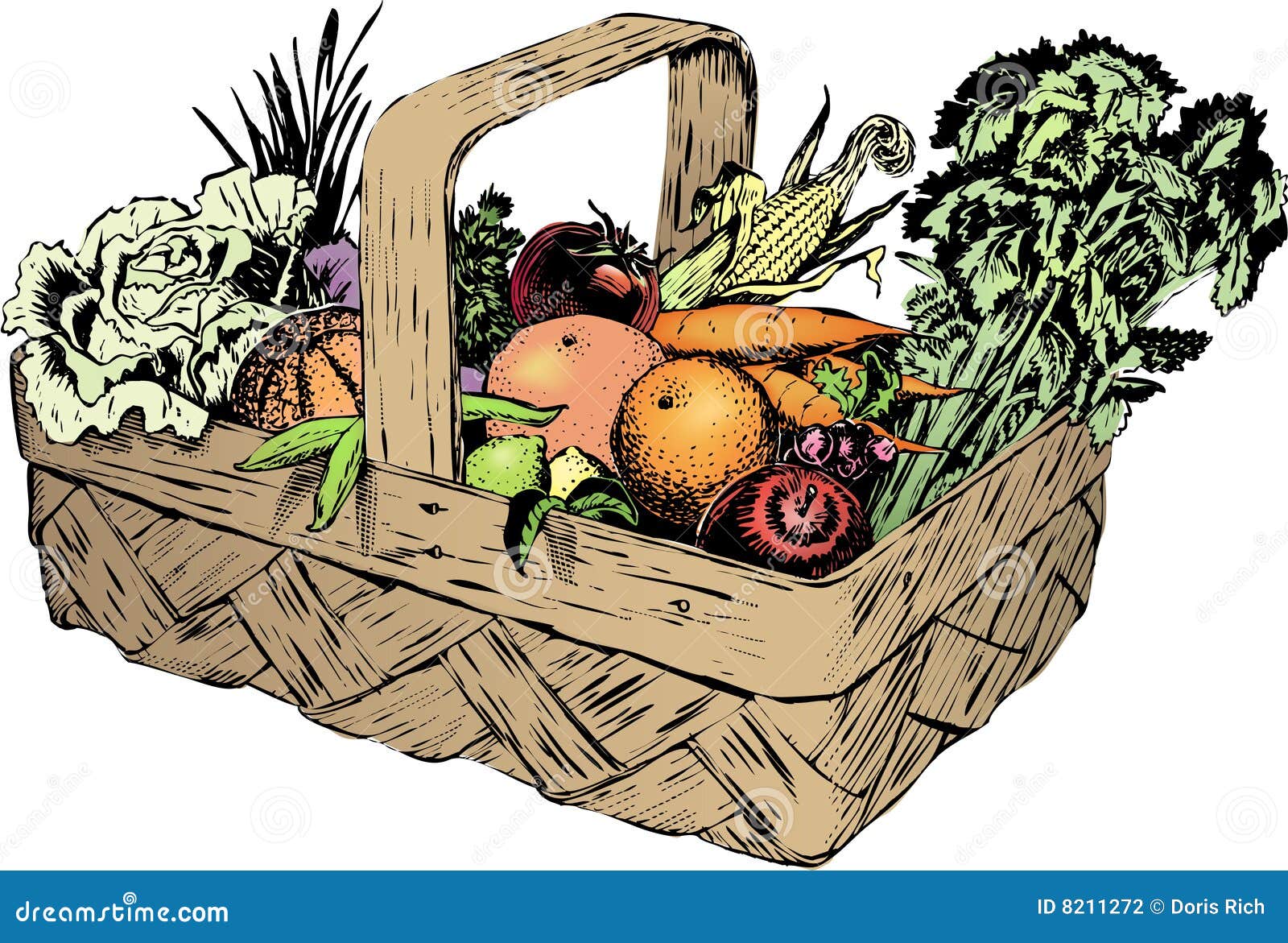 Vintage 1950s Harvest Basket Stock Vector - Illustration of food ...