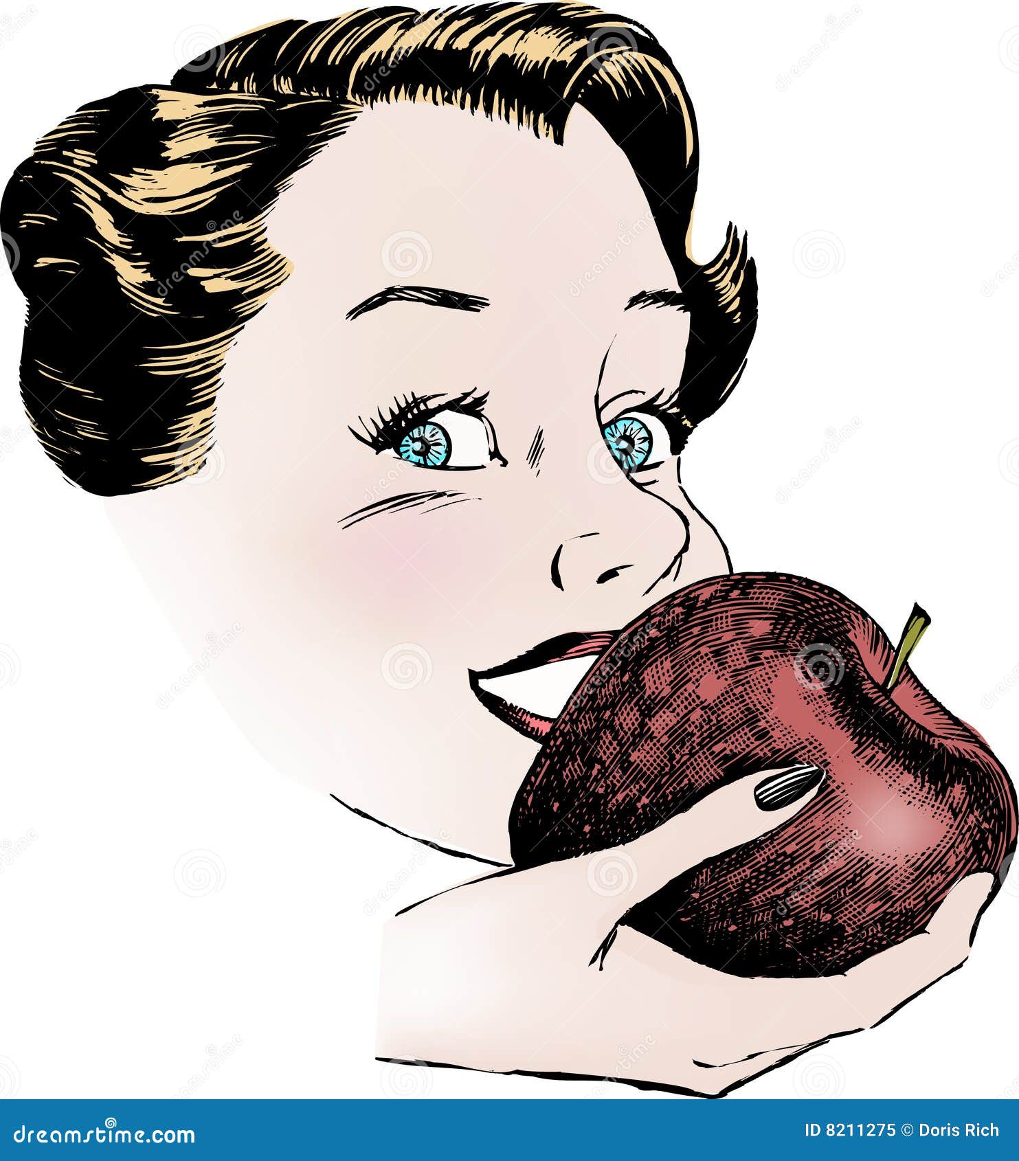 Vintage 1950s Woman Eating Apple Cartoon Vector | CartoonDealer.com ...